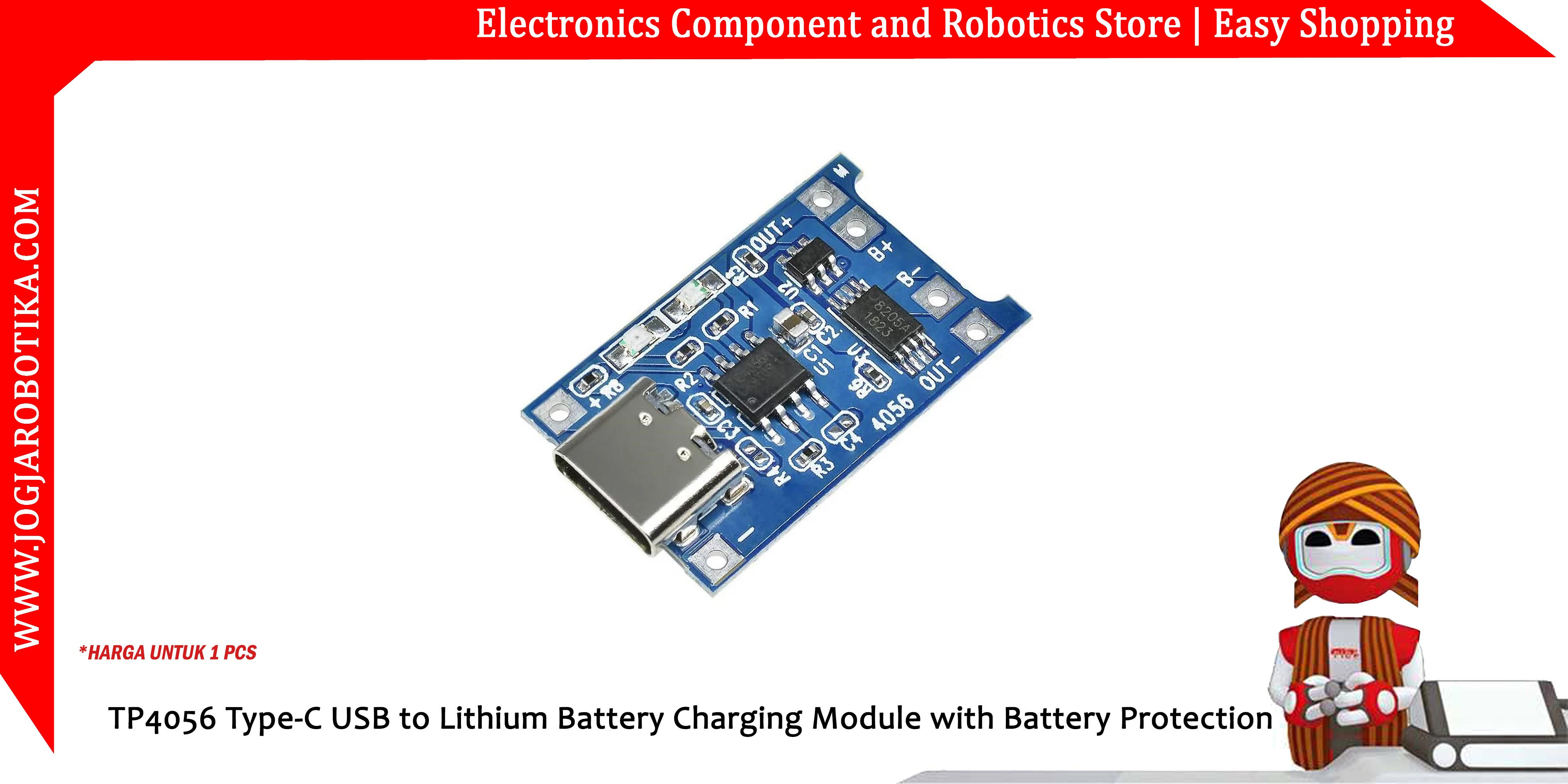 TP4056 Type-C USB to Lithium Battery Charging Module with Battery ...