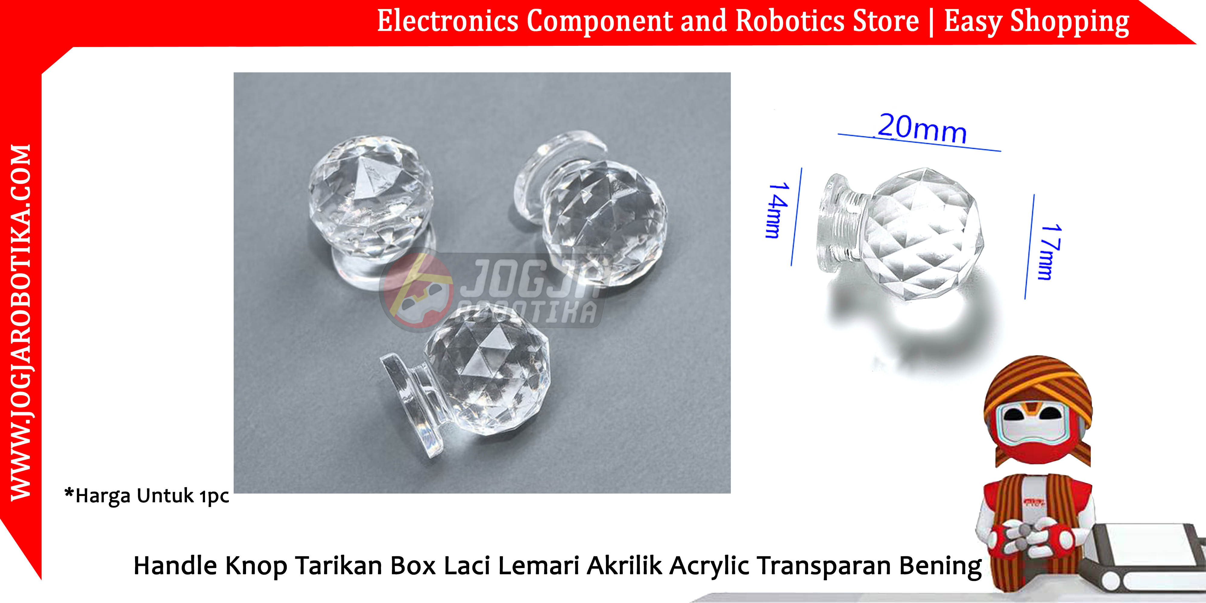Handle Knop Tarikan Box Laci Lemari Akrilik Acrylic Transparan Bening