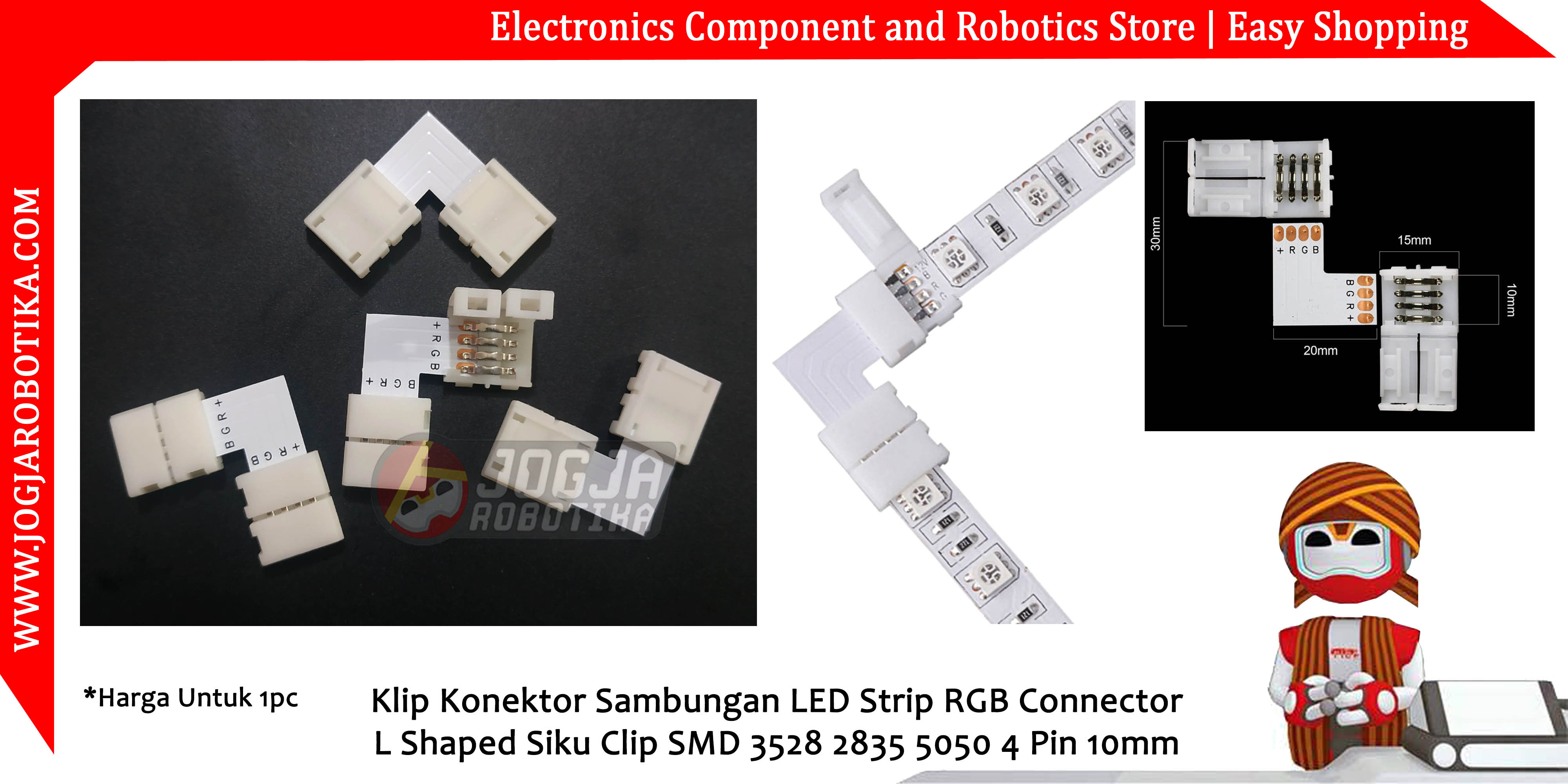 Klip Konektor Sambungan LED Strip RGB Connector L Shaped Siku Clip SMD ...