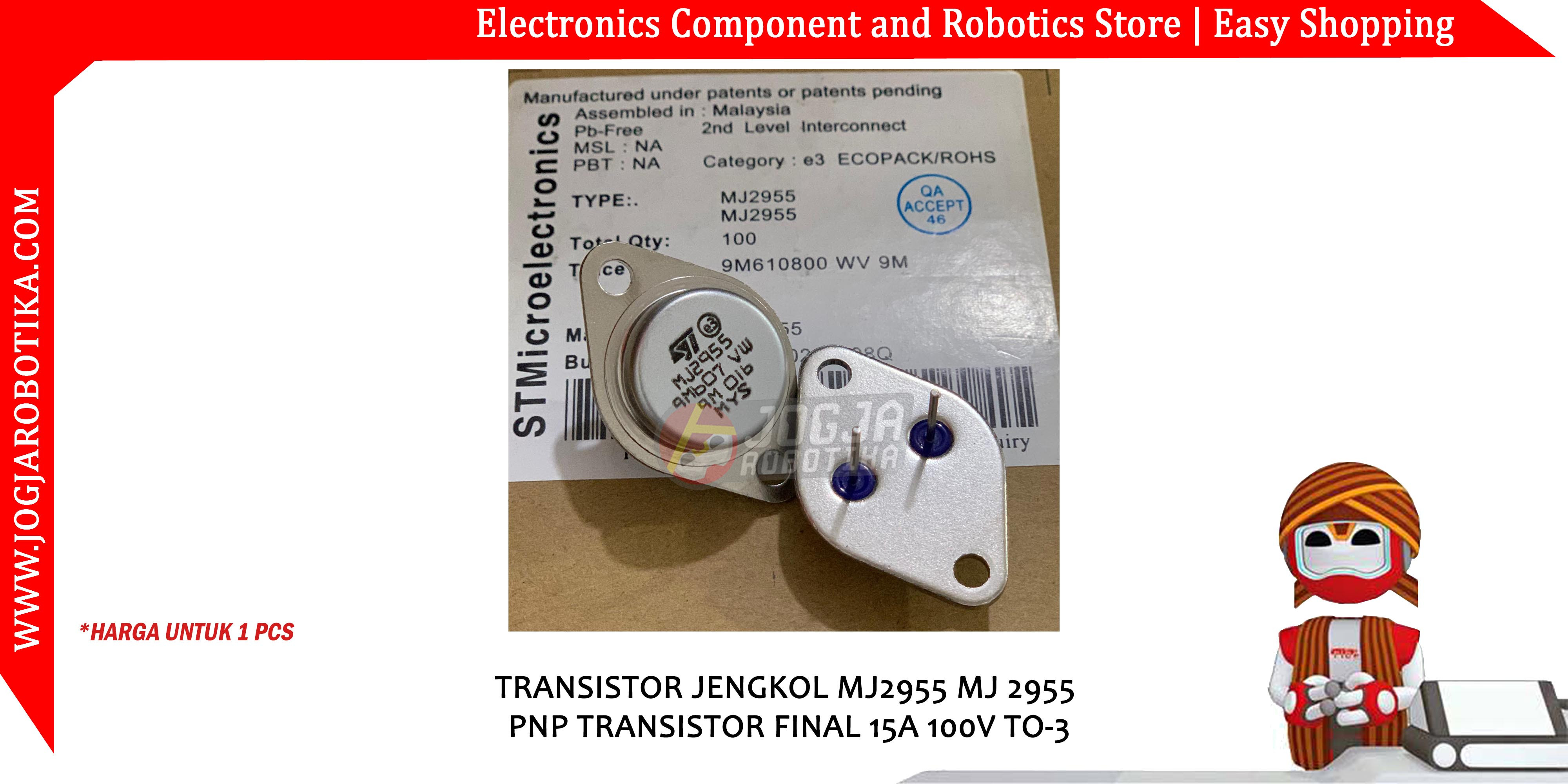 Transistor Jengkol MJ2955 MJ 2955 PNP Transistor Final 15A 100V TO-3