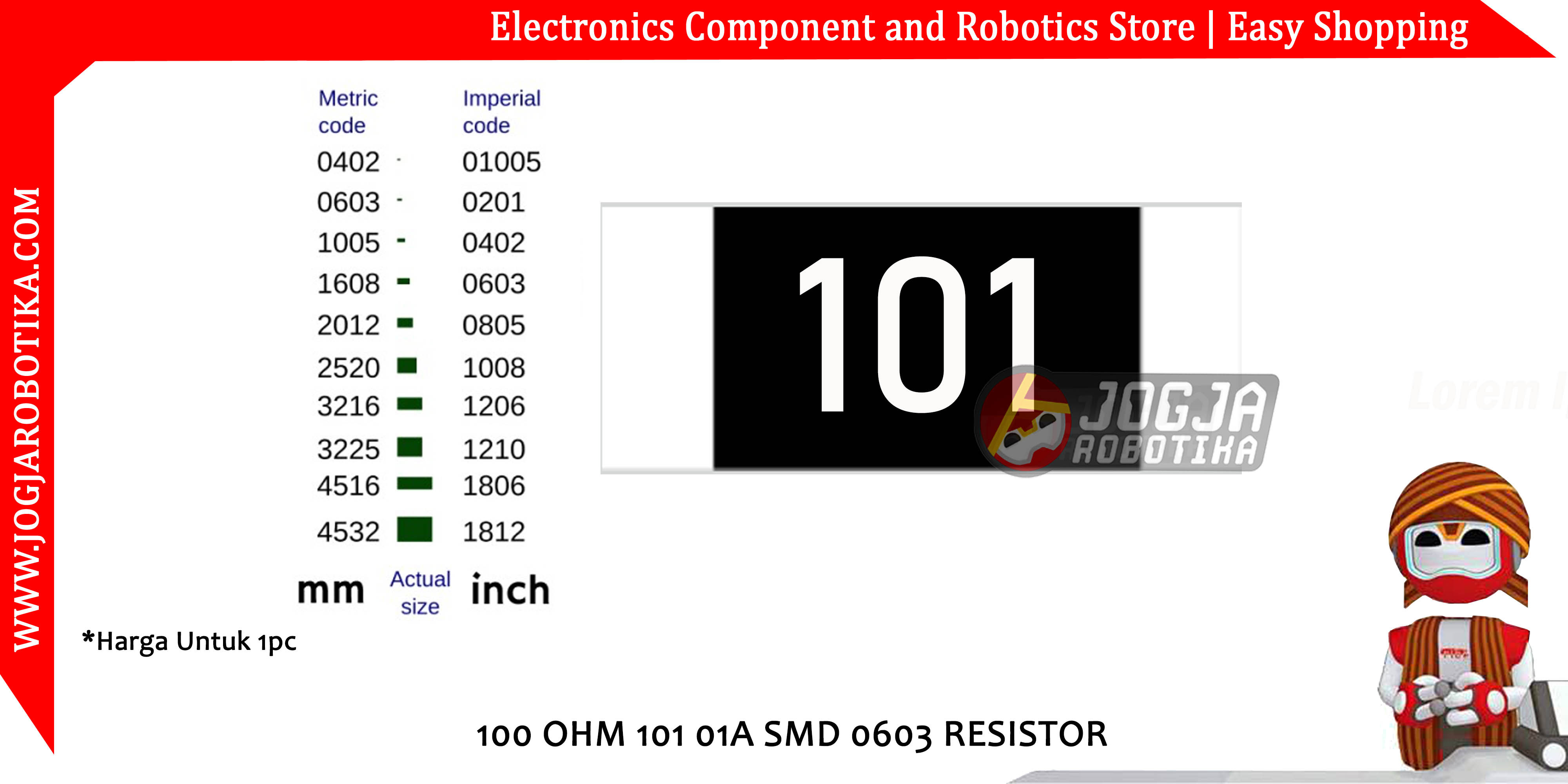 100 OHM 101 01A SMD 0603 RESISTOR - Toko Komponen Elektronik , Listrik ...
