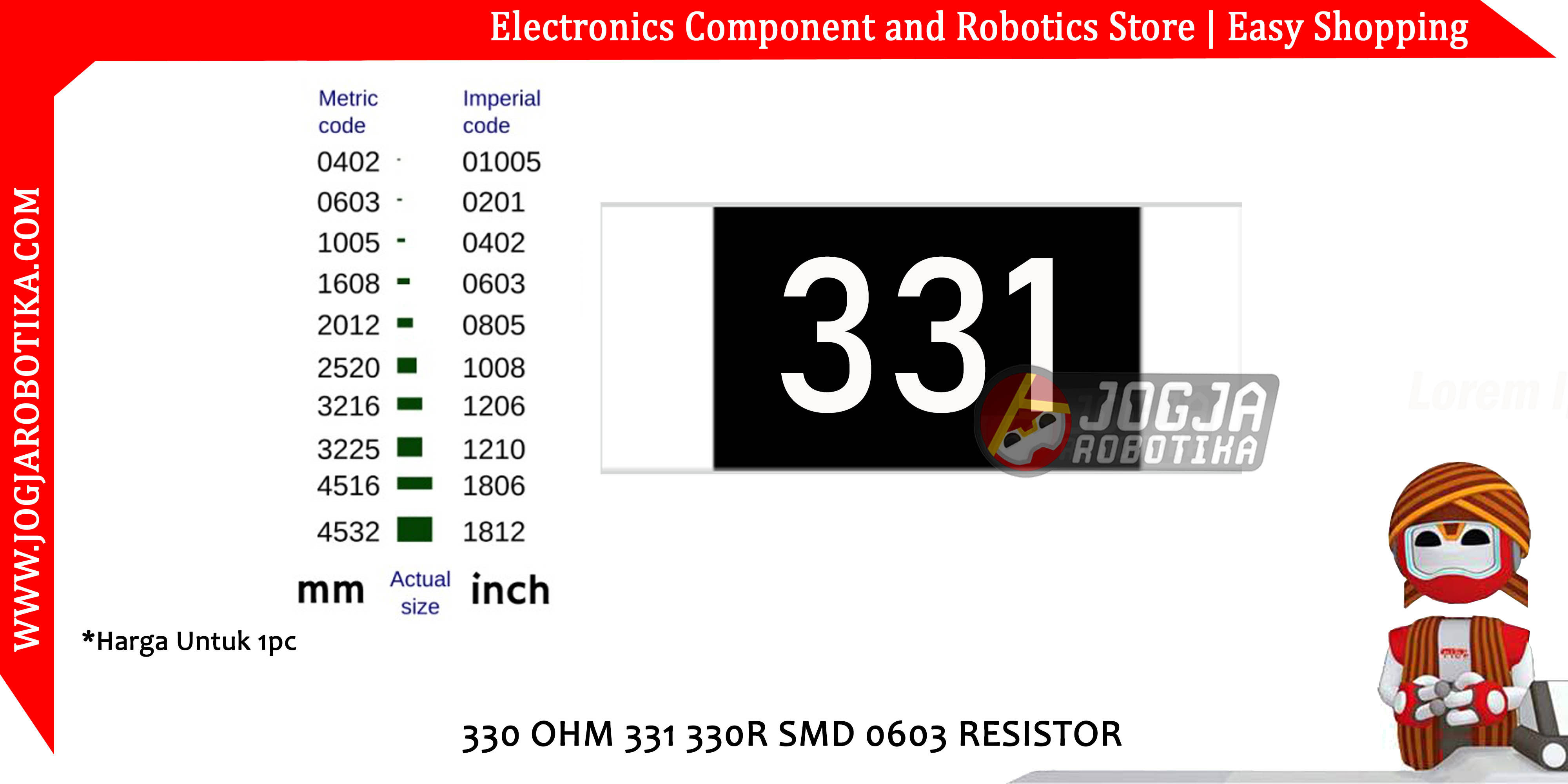 330 OHM 331 330R SMD 0603 RESISTOR - Toko Komponen Elektronik , Listrik ...