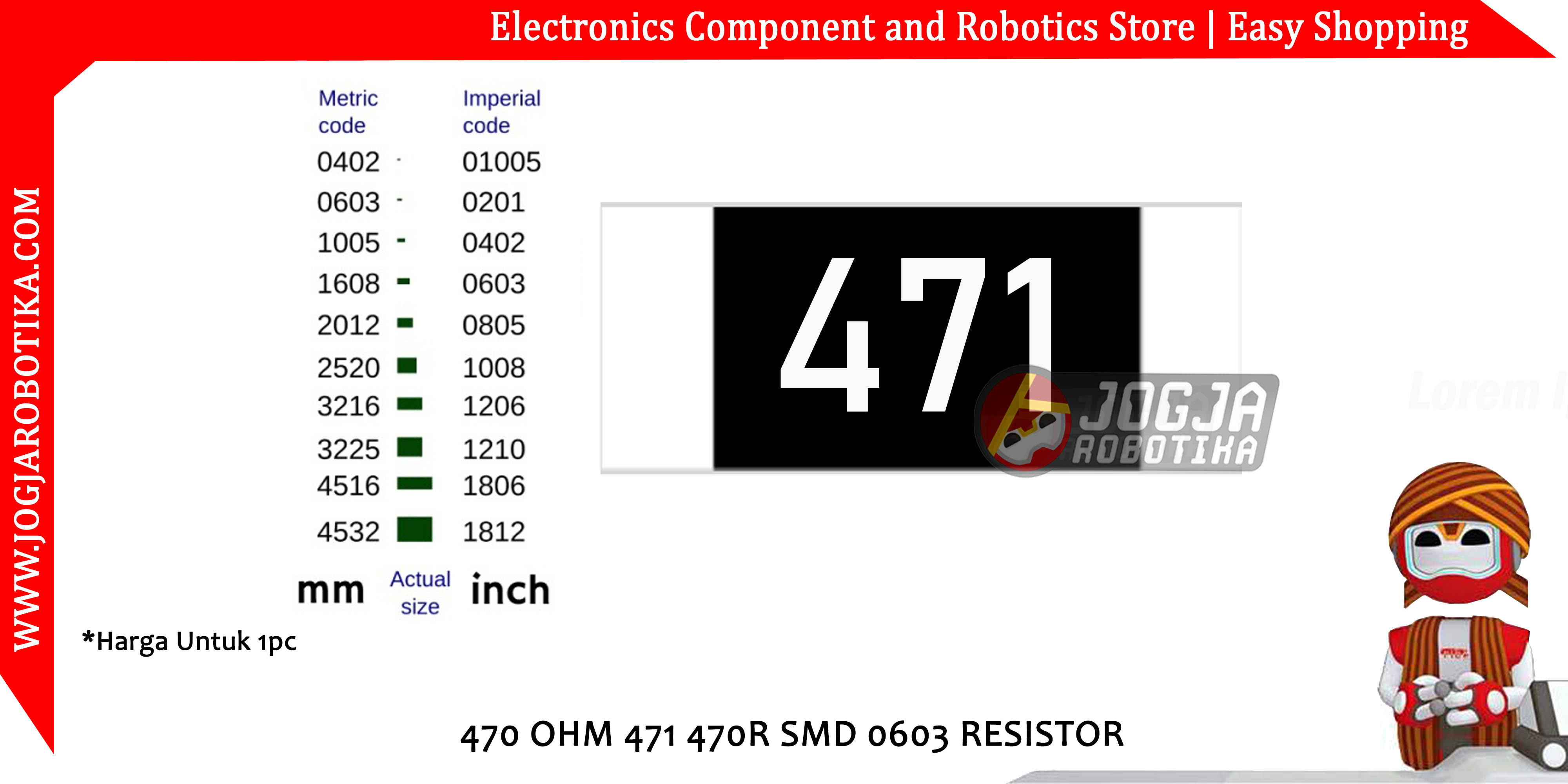 470 OHM 471 470R SMD 0603 RESISTOR - Toko Komponen Elektronik , Listrik ...