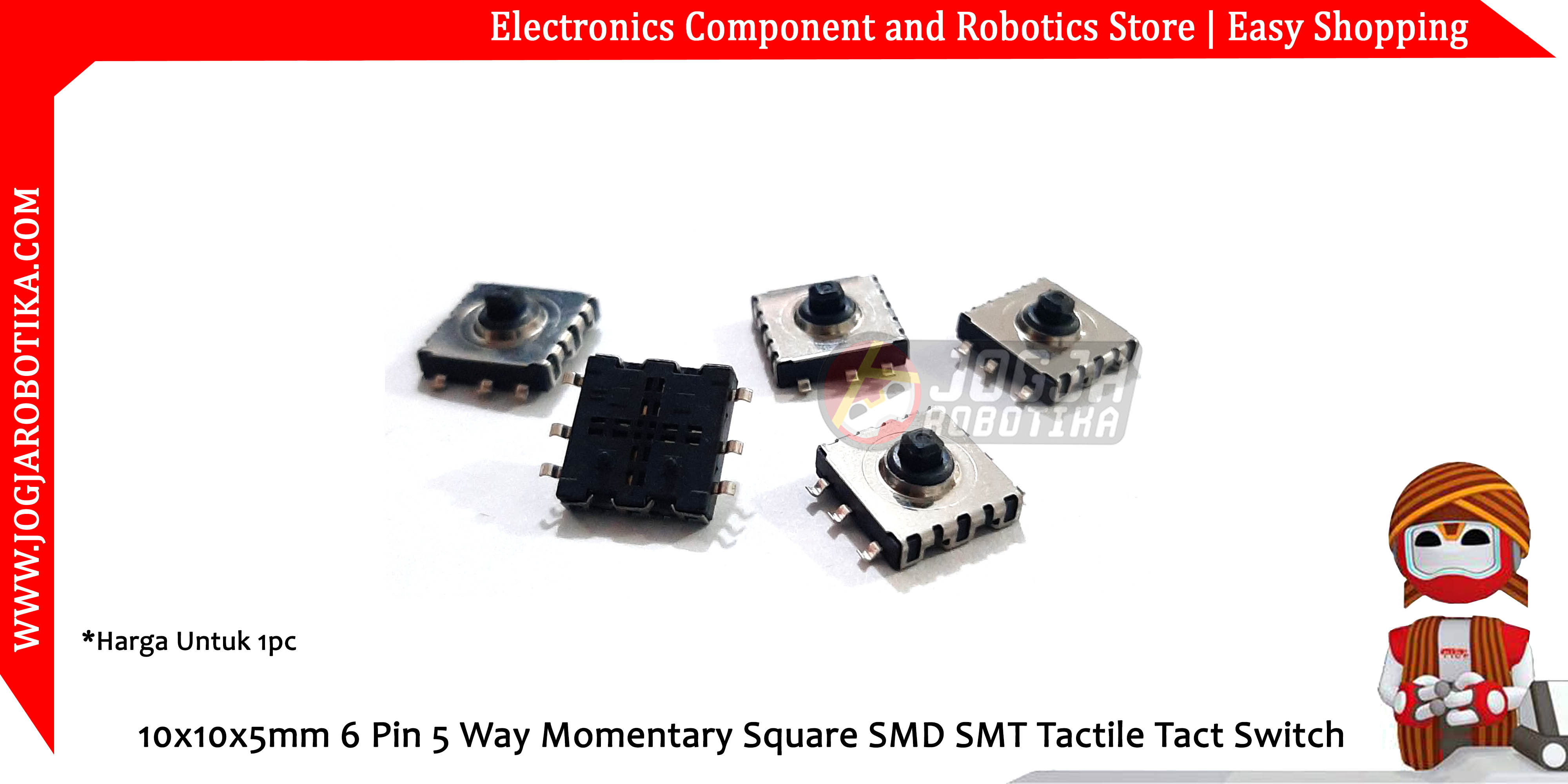 Jual 10x10x9mm 6 Pin 5 Way Momentary Square SMD SMT Tactile Tact Switch