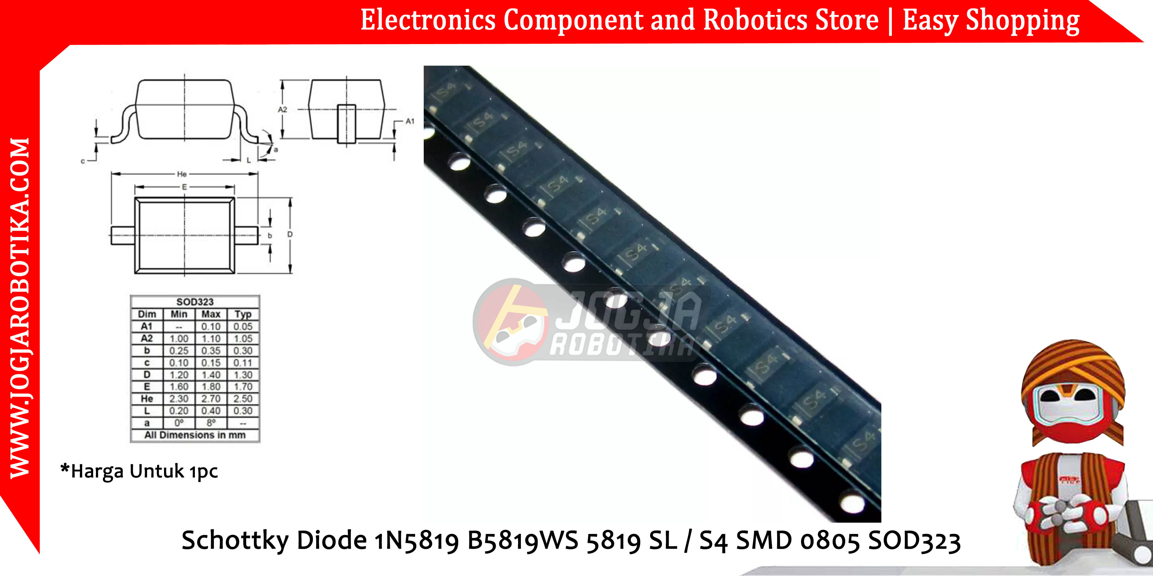 Schottky Diode 1N5819 B5819WS 5819 SL / S4 SMD 0805 SOD323 - Toko ...