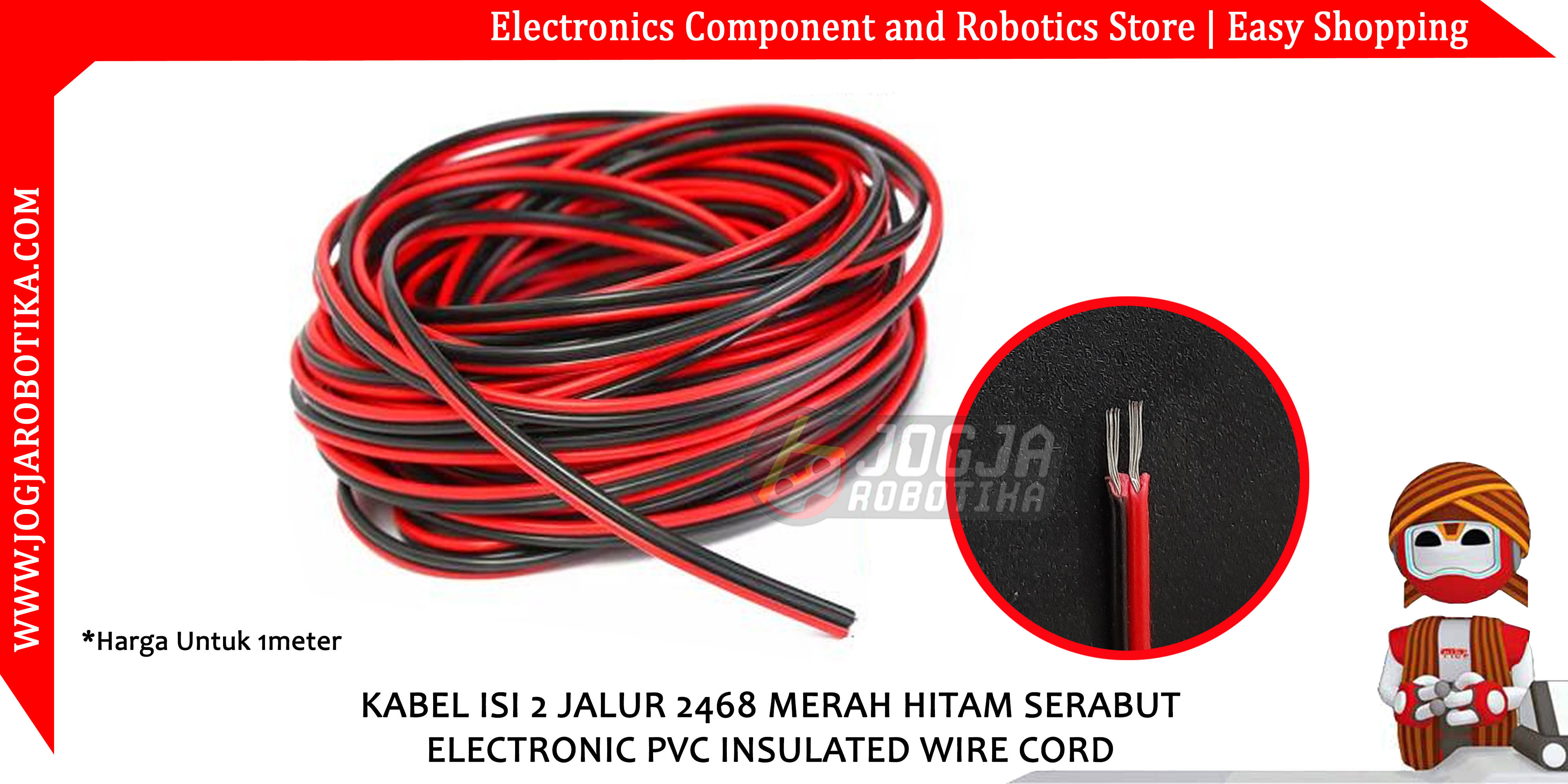 KABEL ISI 2 JALUR 28AWG 2468 28 AWG MERAH HITAM SERABUT ELECTRONIC PVC ...