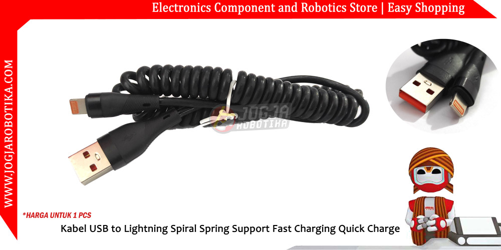 Kabel USB to Lightning Spiral Spring Support Fast Charging Quick Charge ...