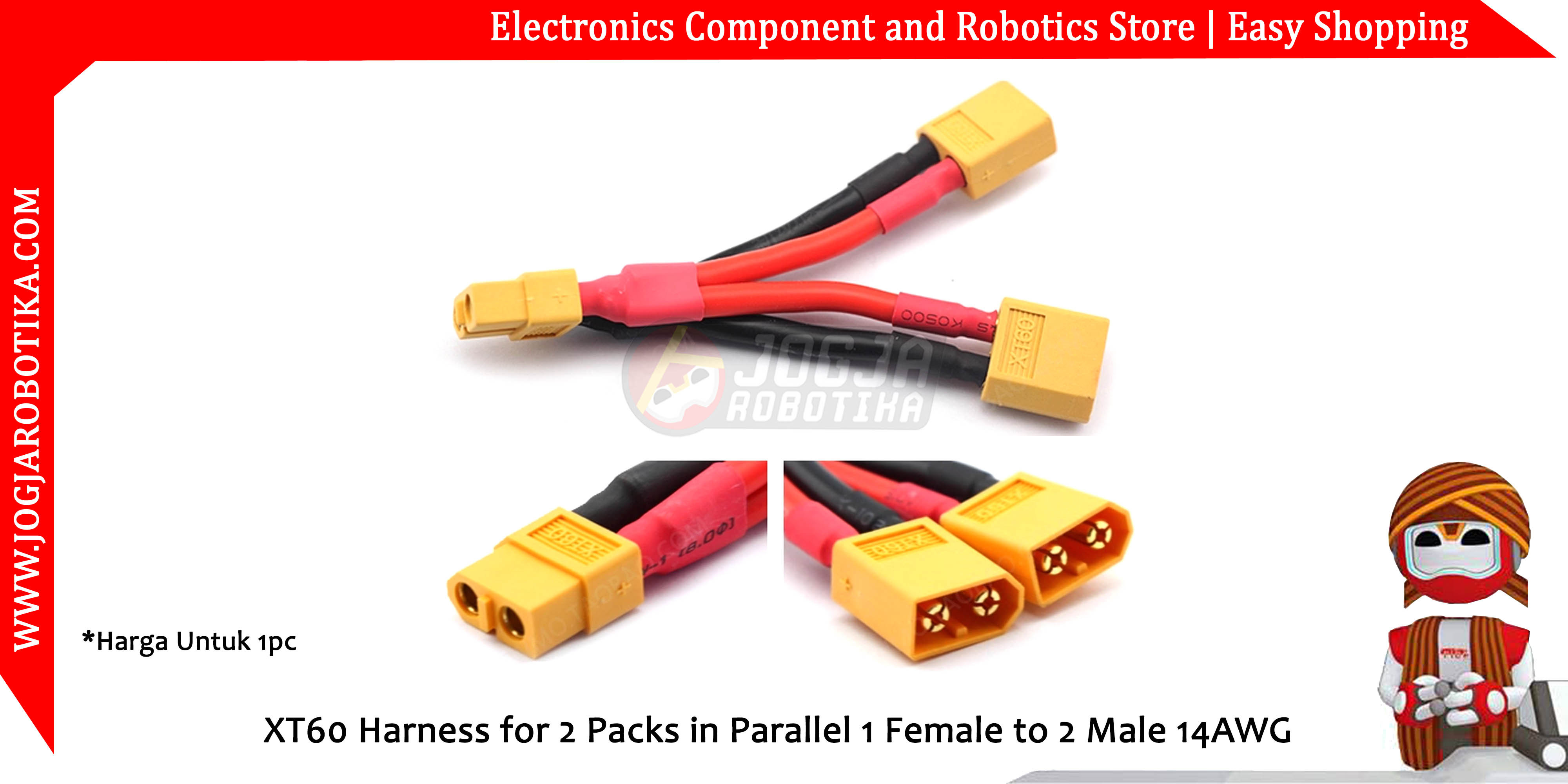 XT60 Harness for 2 Packs in Parallel 1 Female to 2 Male 14AWG - Toko ...