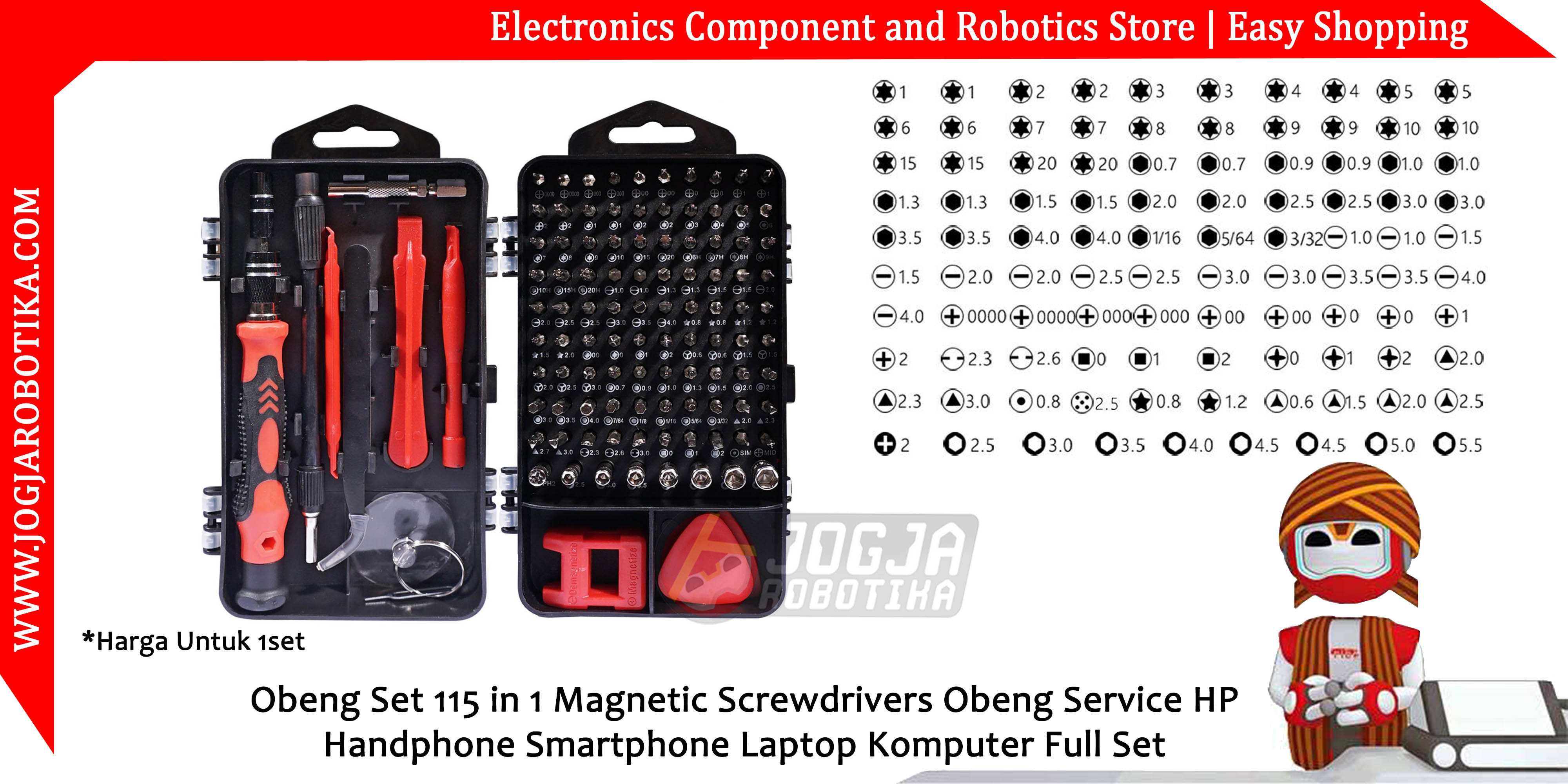 Obeng Set 115 in 1 Magnetic Screwdrivers Obeng Service HP Handphone ...