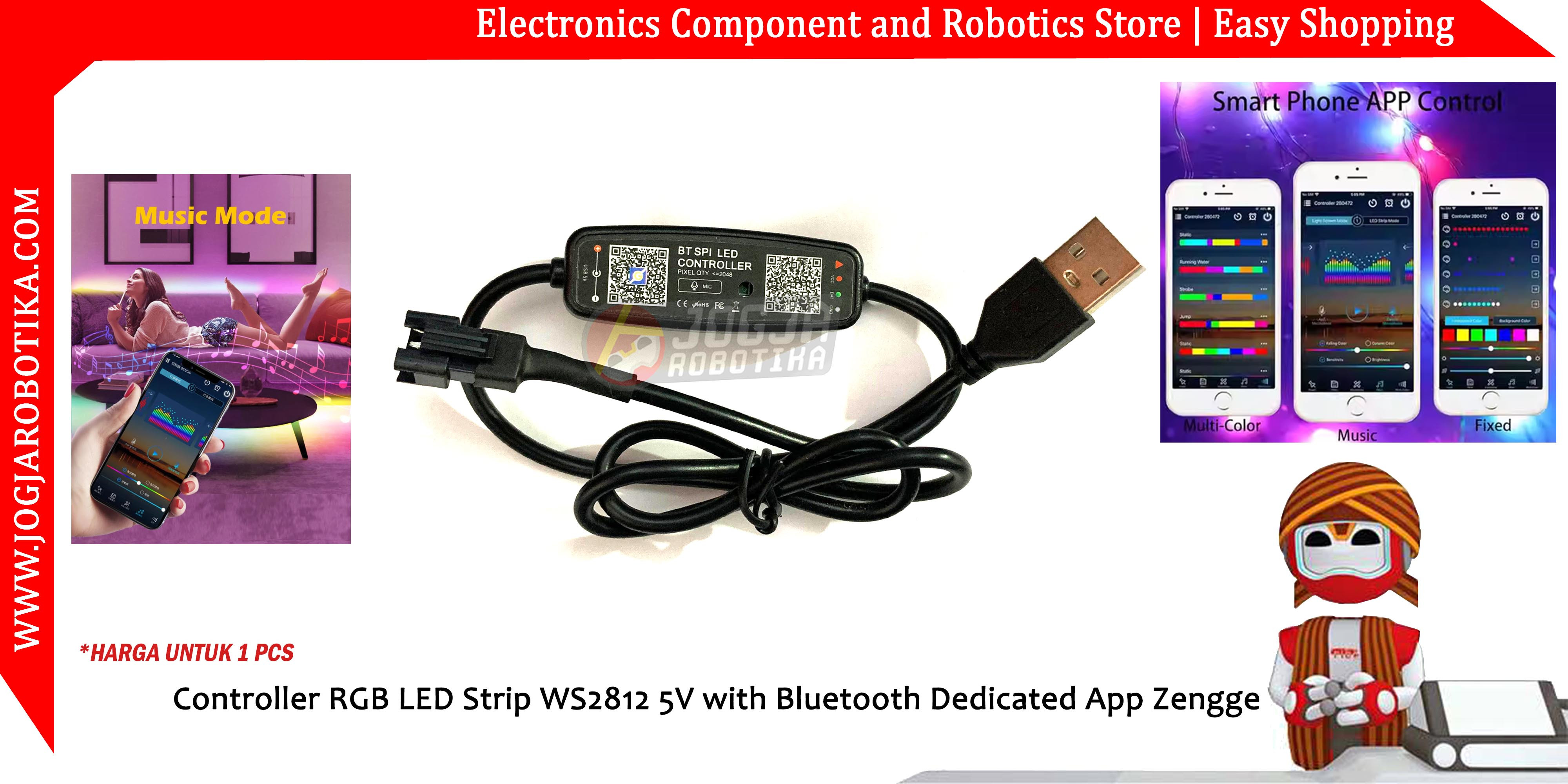 Controller RGB LED Strip WS2812 5V with Bluetooth Dedicated App Zengge