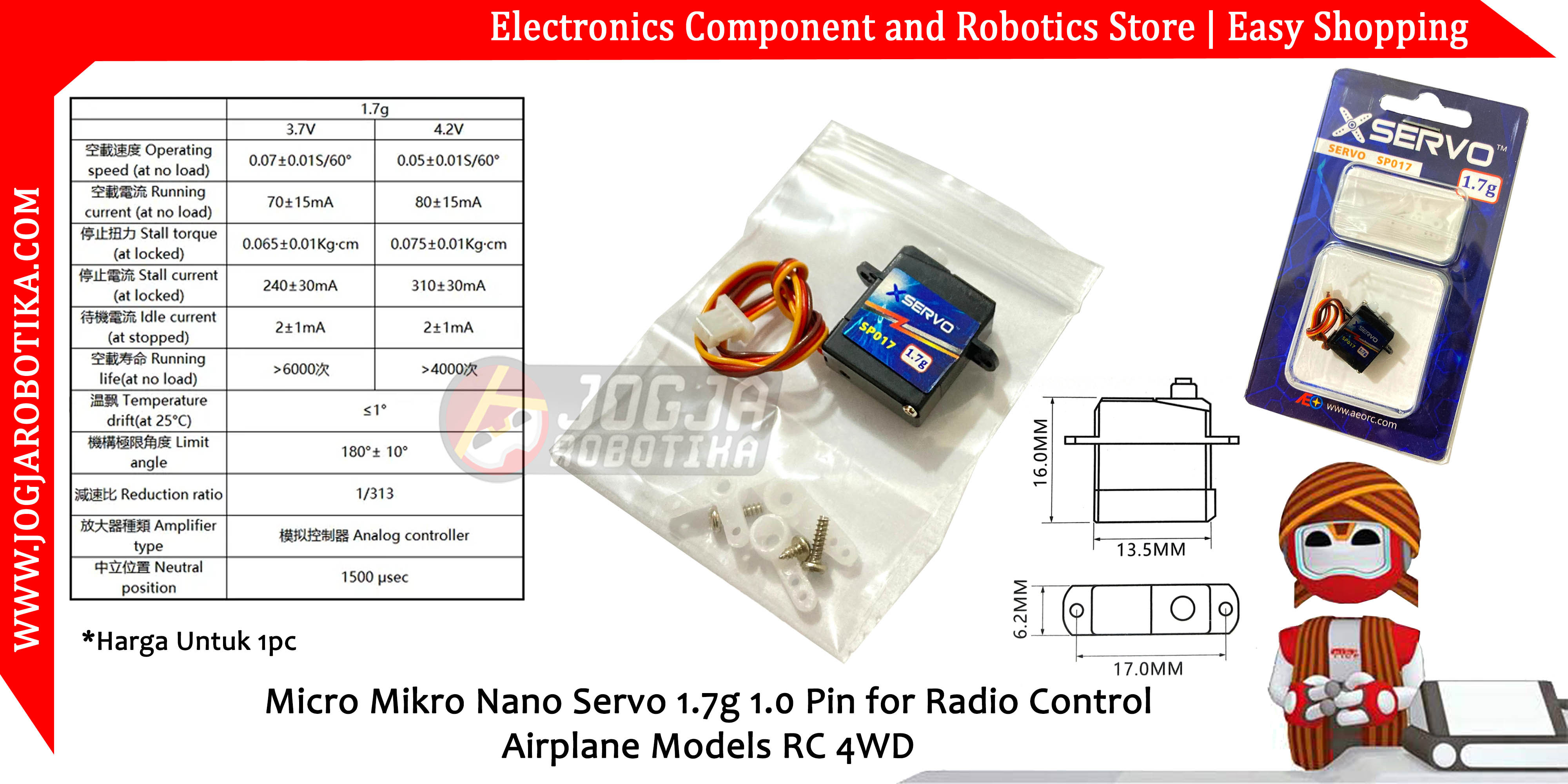 Micro Mikro Nano Servo 1.7g 1.0 Pin for Radio Control Airplane Models ...