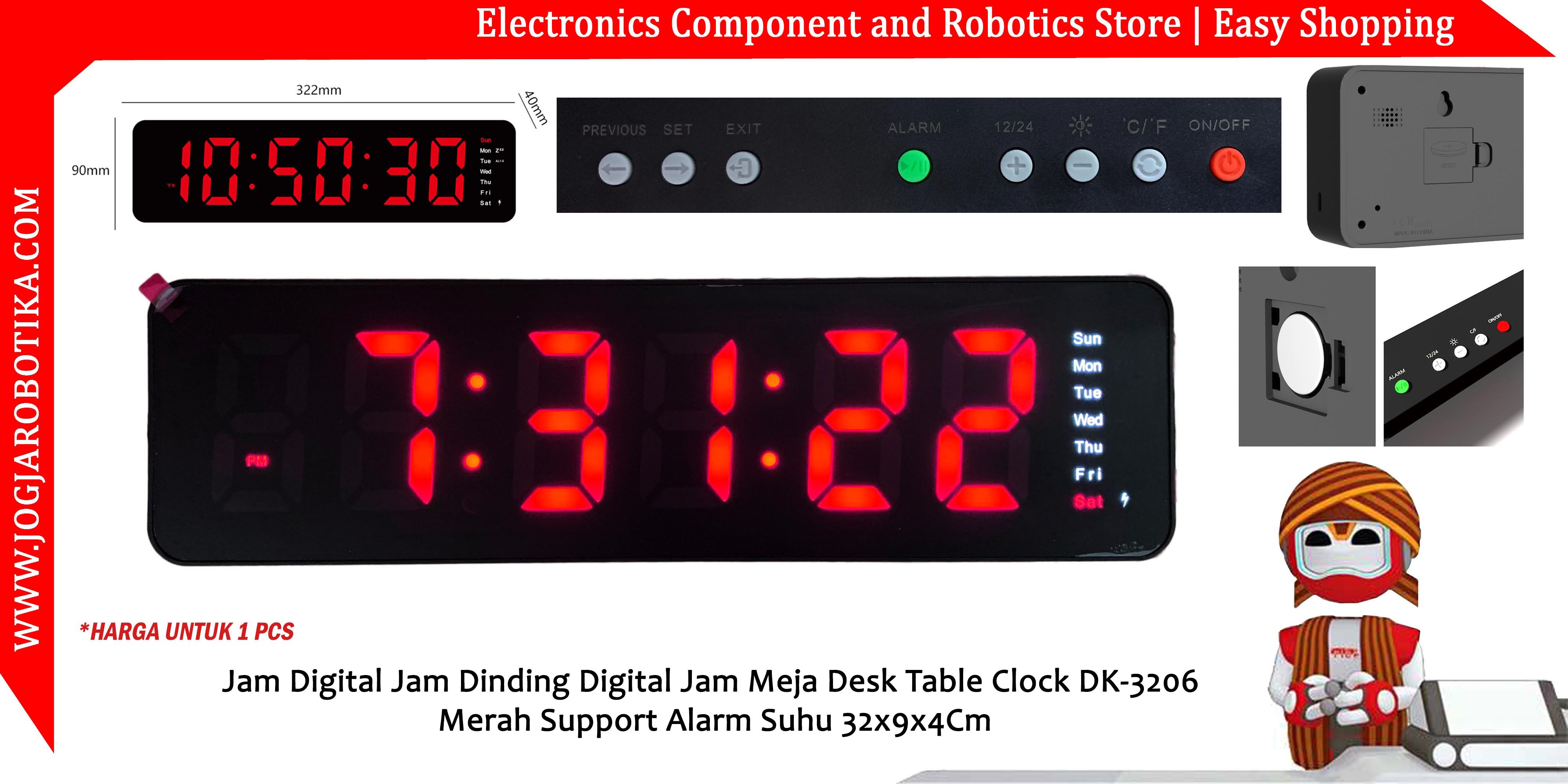 Jam Digital Jam Dinding Digital Jam Meja Desk Table Clock DK-3206 Merah ...