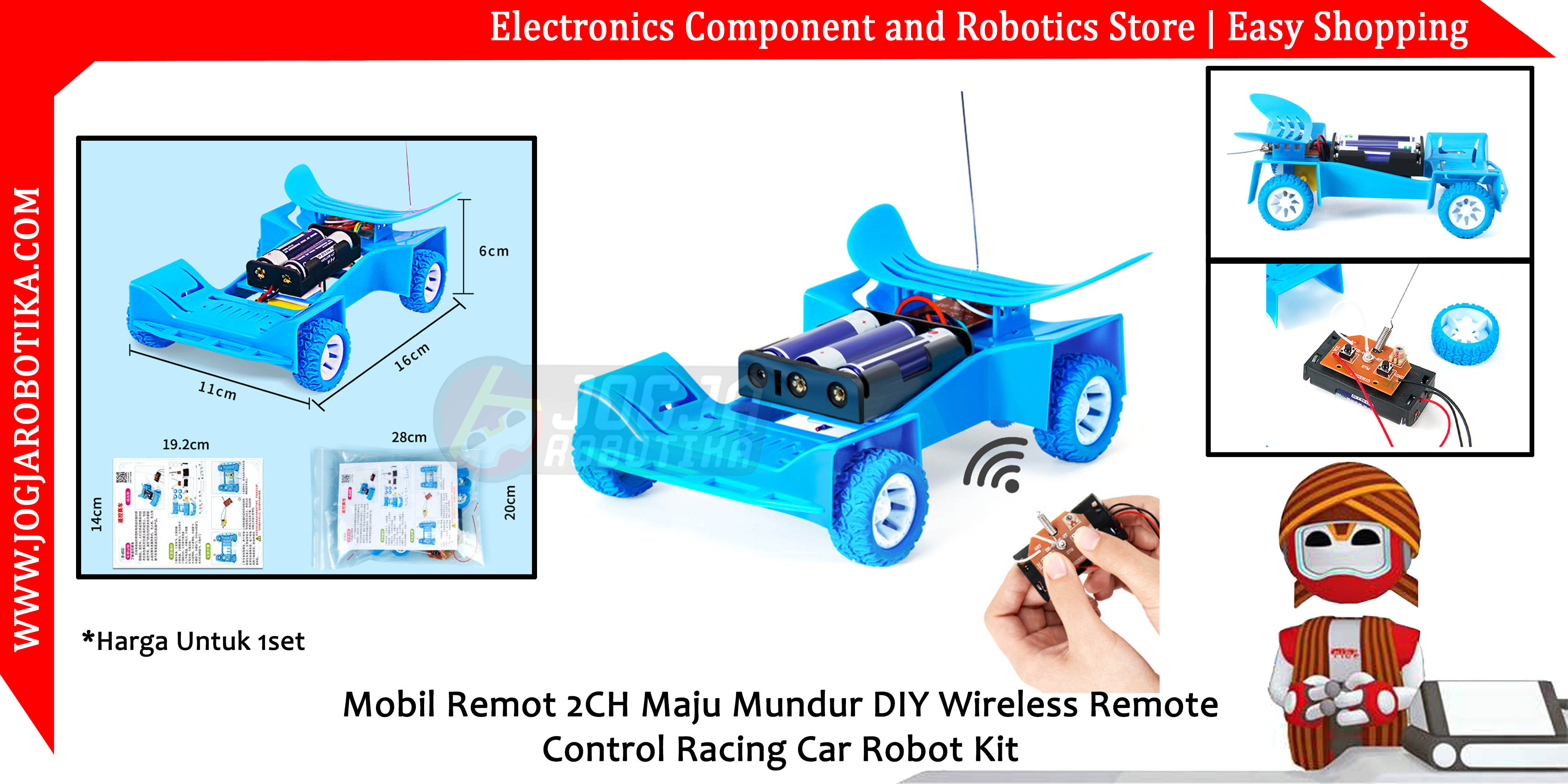 Mobil Remot 2CH Maju Mundur DIY Wireless Remote Control Racing Car ...