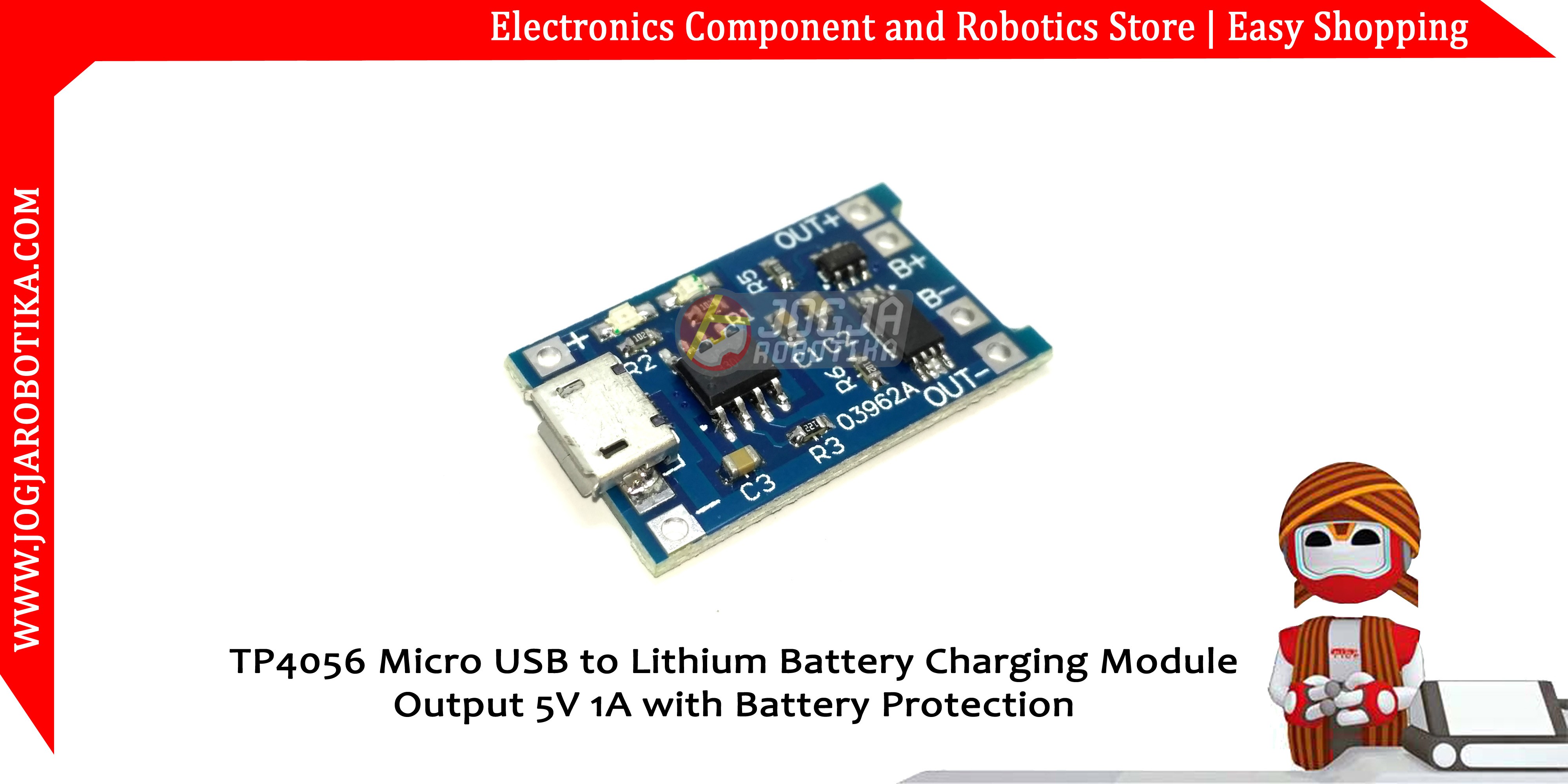 jual TP4056 Micro USB to Lithium Battery Charging Module with Battery ...