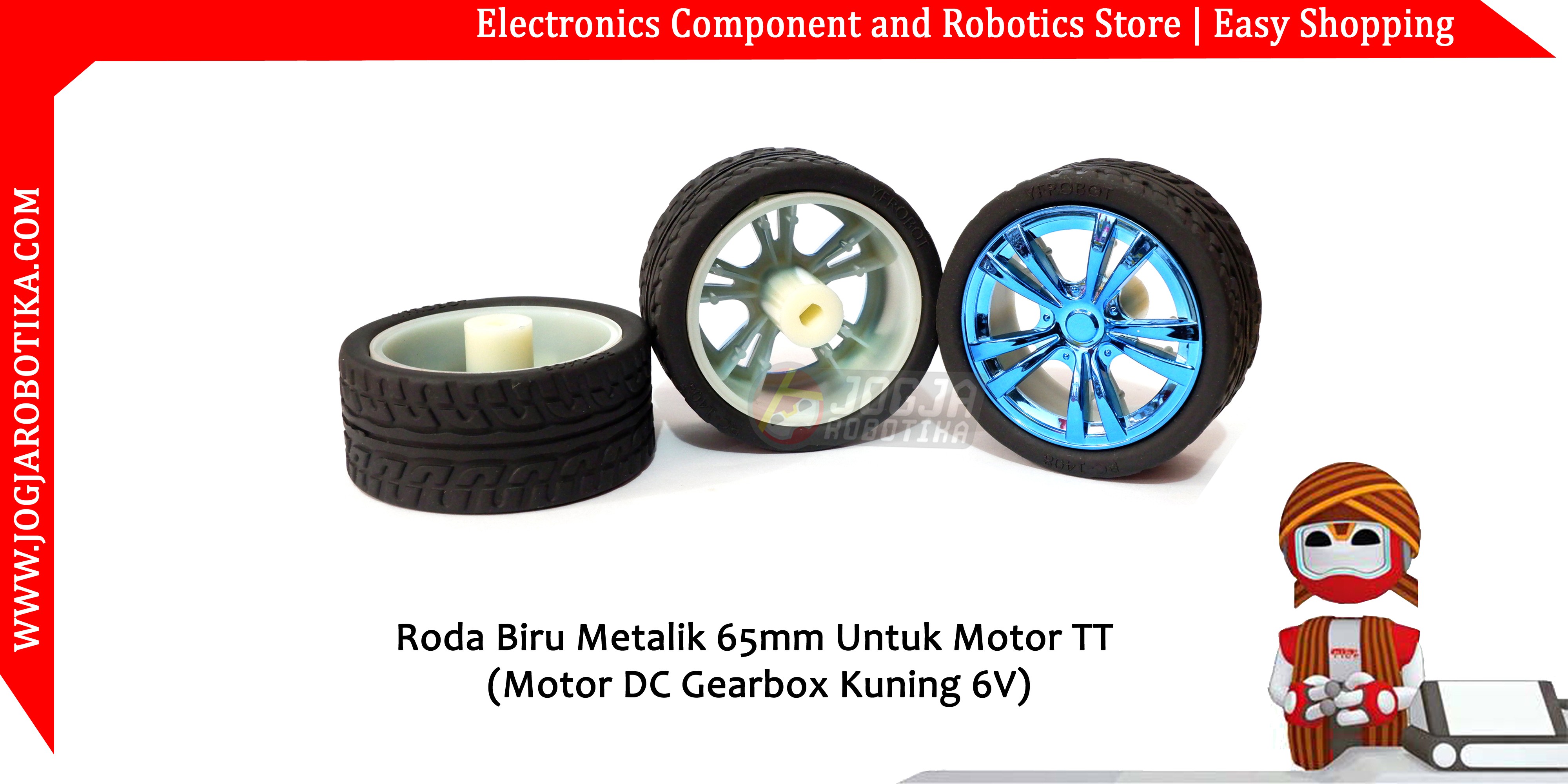 Roda Biru Metalik 65mm Untuk Motor TT (Motor DC Gearbox Kuning 6V ...
