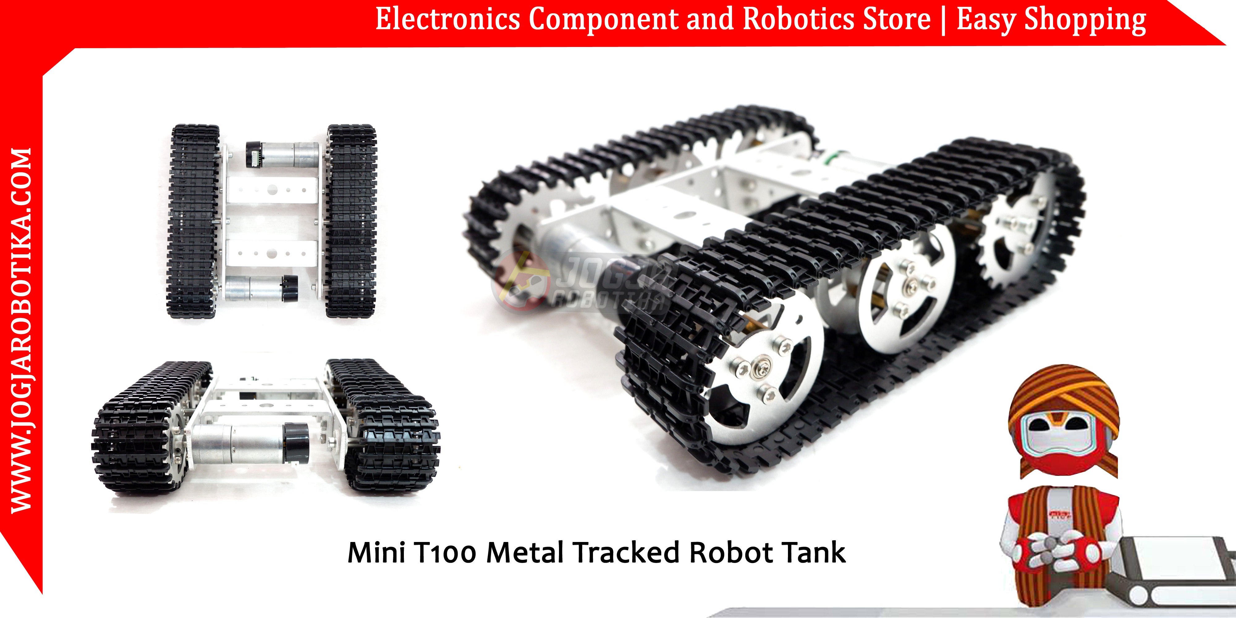 Mini T100 Metal Tracked Robot Tank (Motor with Encoder) - Toko Komponen ...