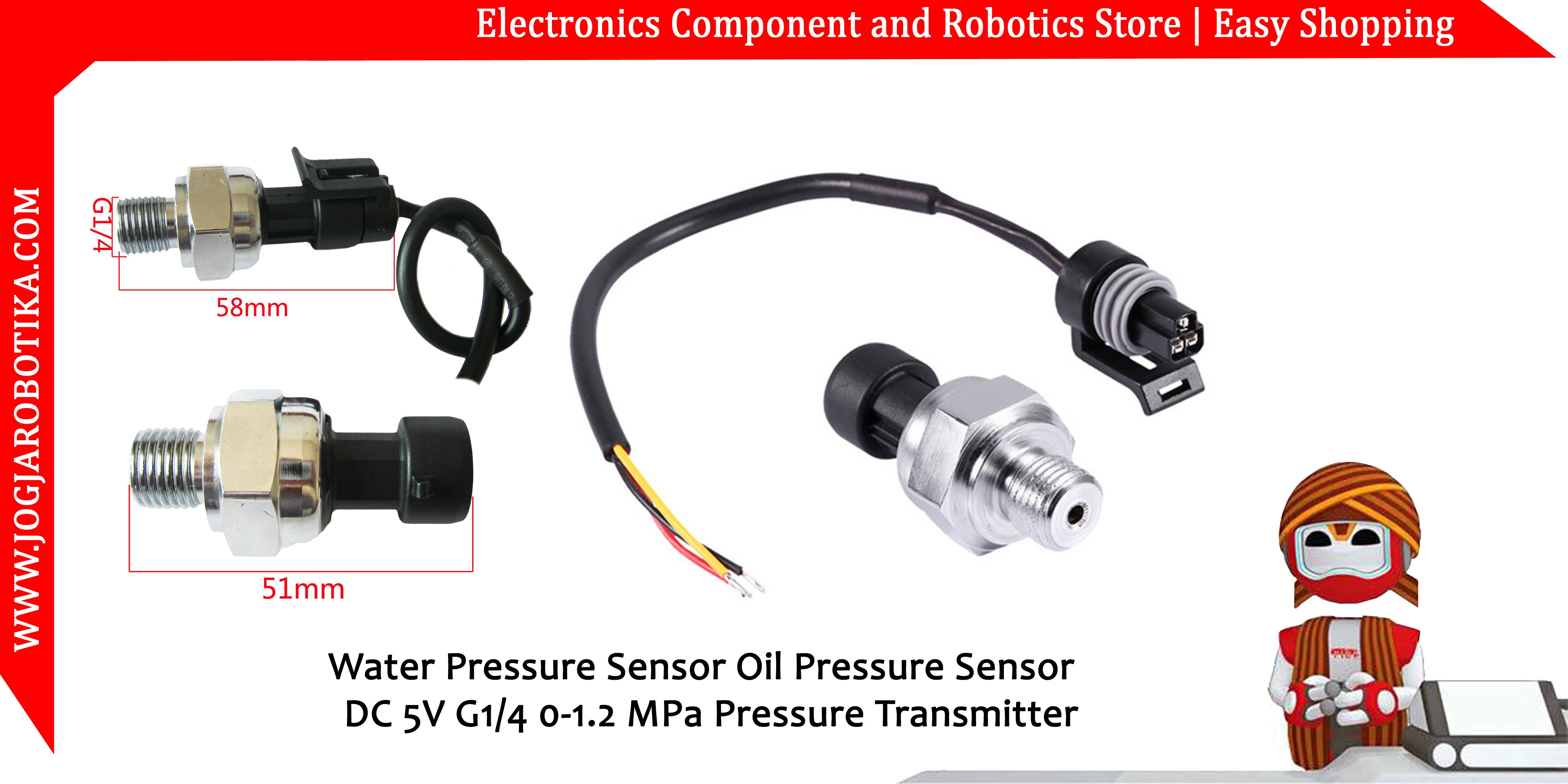 Water Pressure Sensor Oil Pressure Sensor DC 5V G1/4 0-1.2 MPa Pressure ...