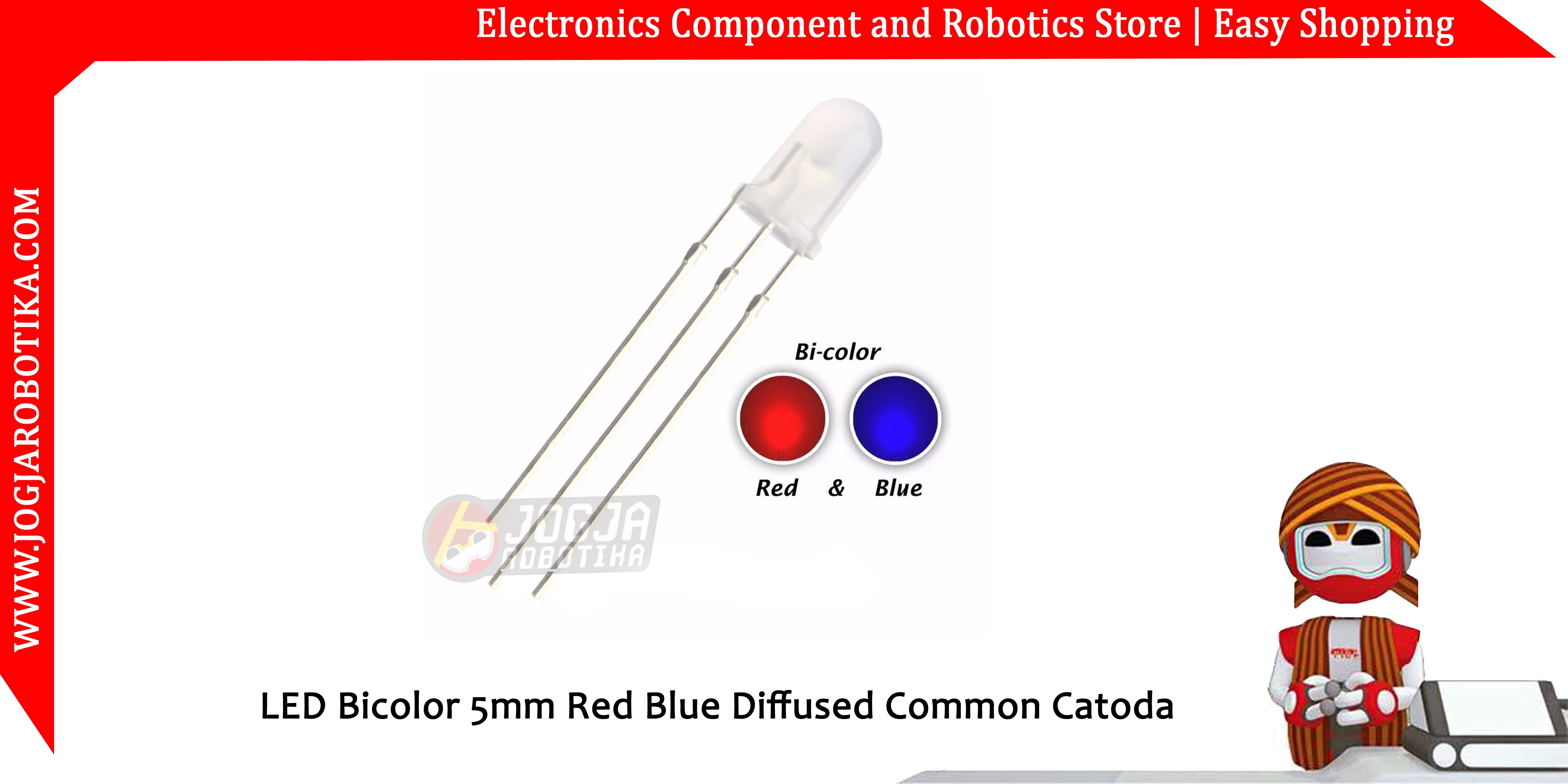 LED Bicolor 5mm Red Blue Diffused Common Cathode - Toko Komponen ...