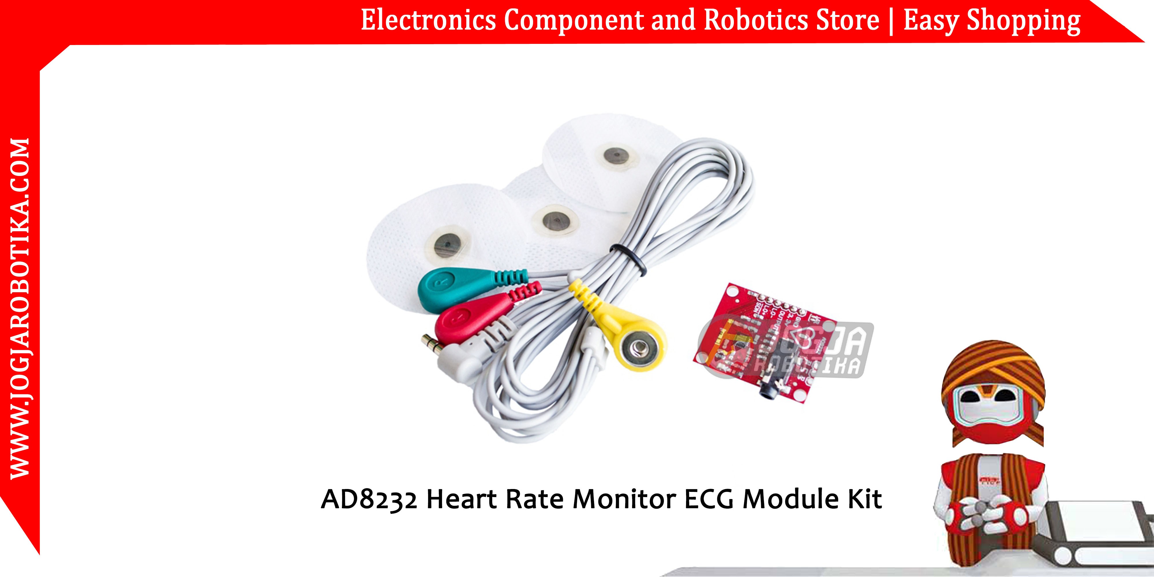 Jual AD8232 Heart Rate Monitor ECG Module Kit