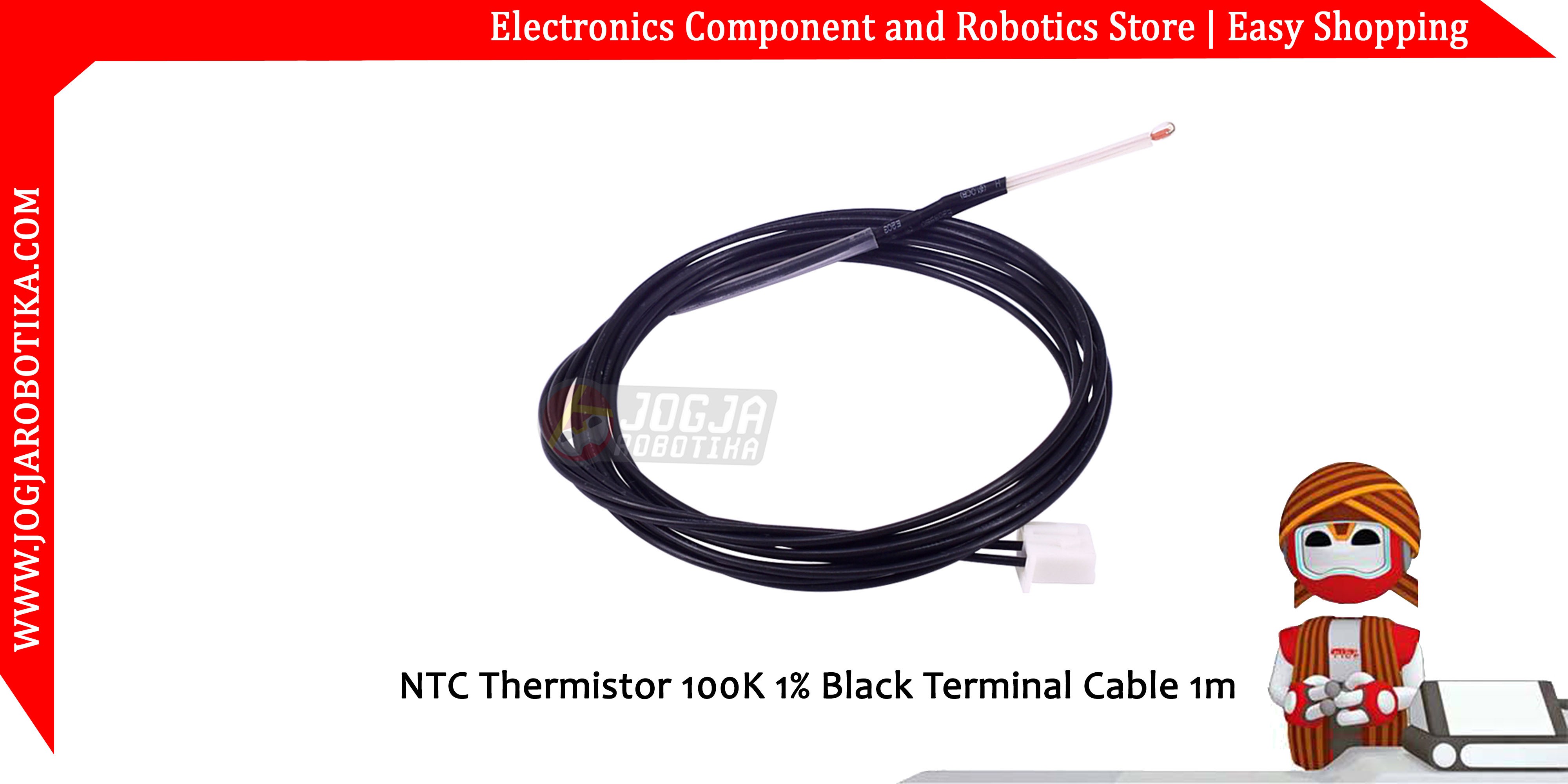Jual NTC Thermistor 100K 1% Black Terminal Cable 1m