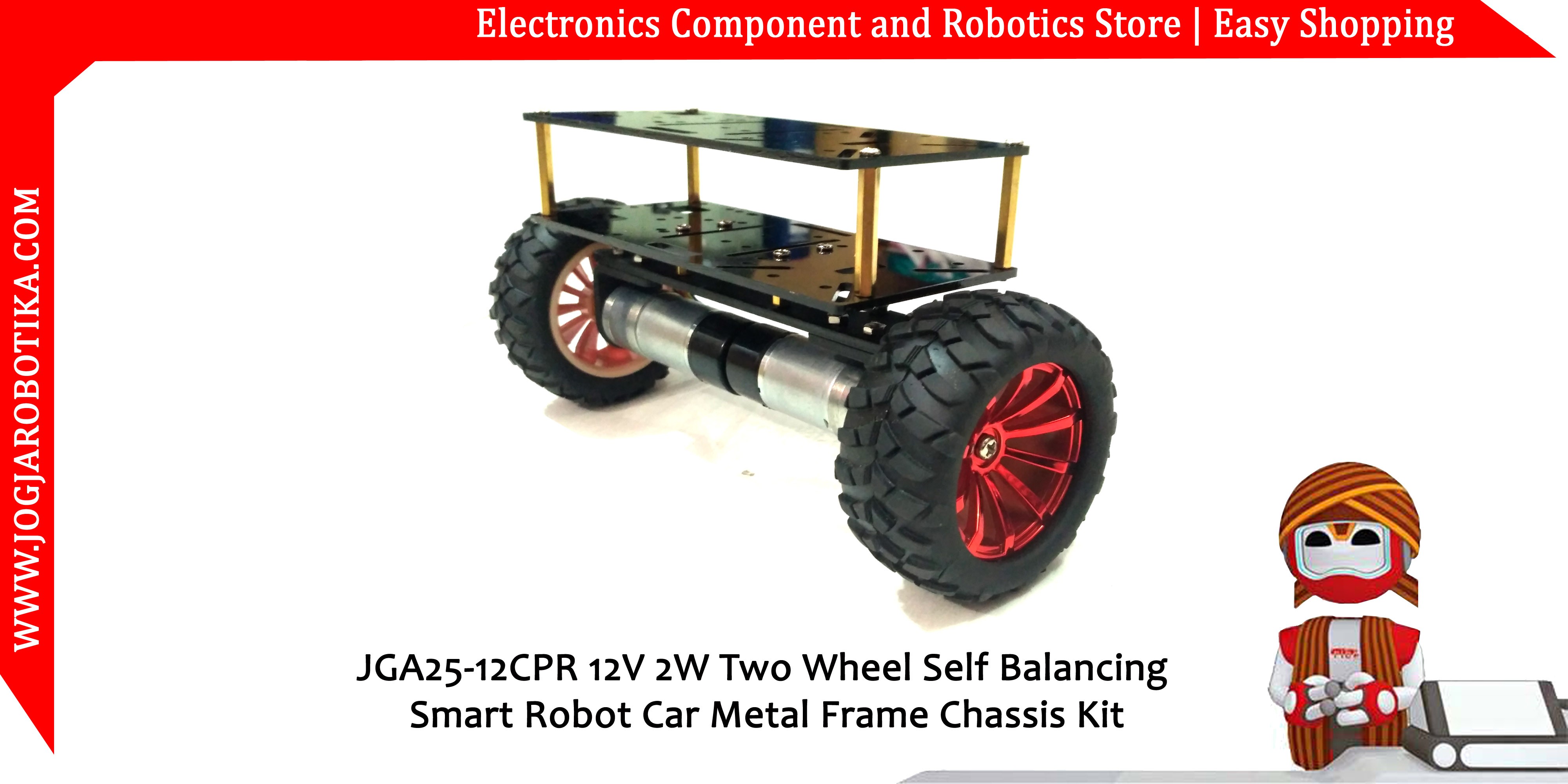 JGA25-12CPR 12V 2W Two Wheel Self Balancing Smart Robot Car Metal Frame ...