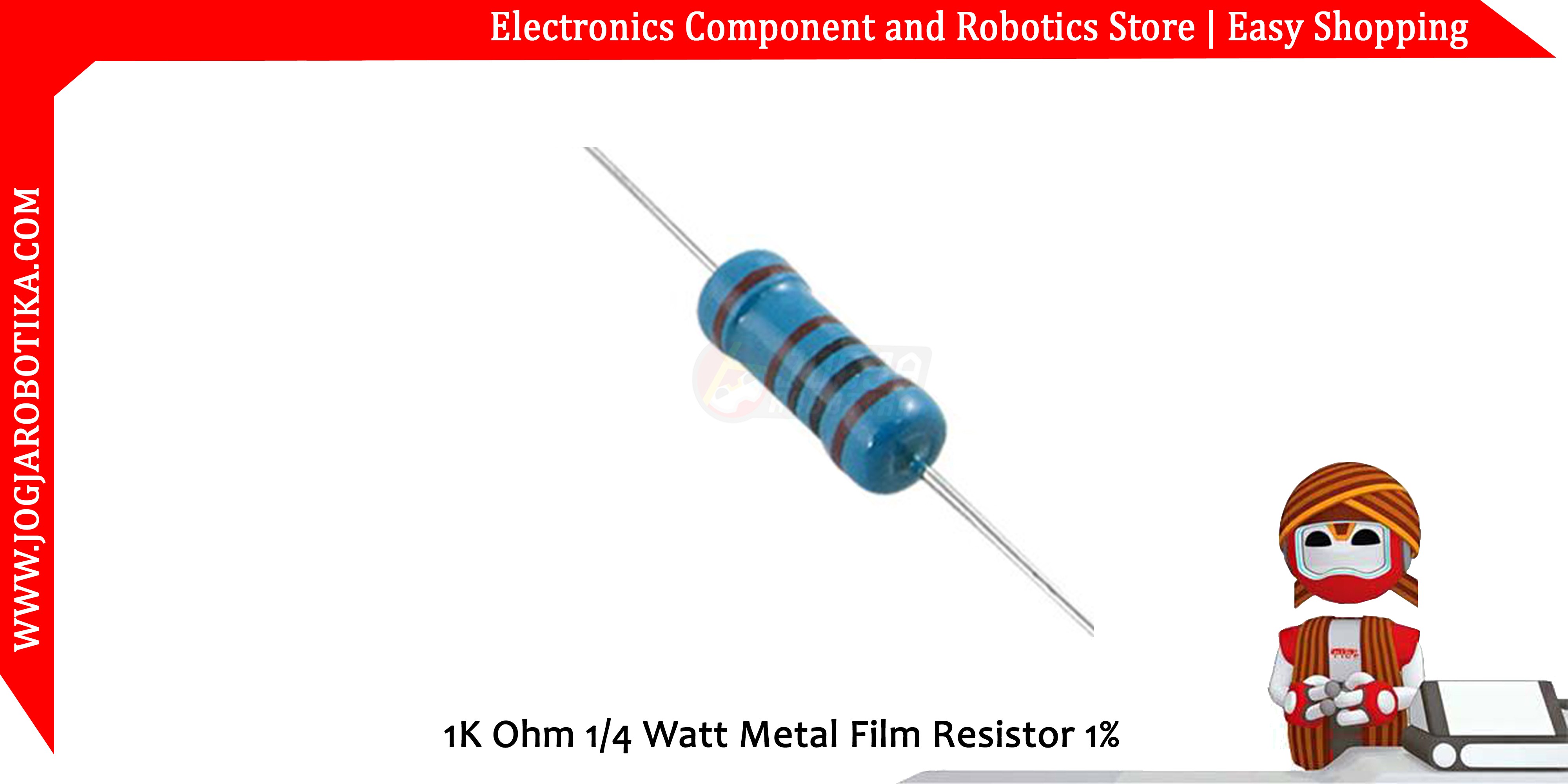 Jual 1K Ohm 1/4 Watt Metal Film Resistor 1%