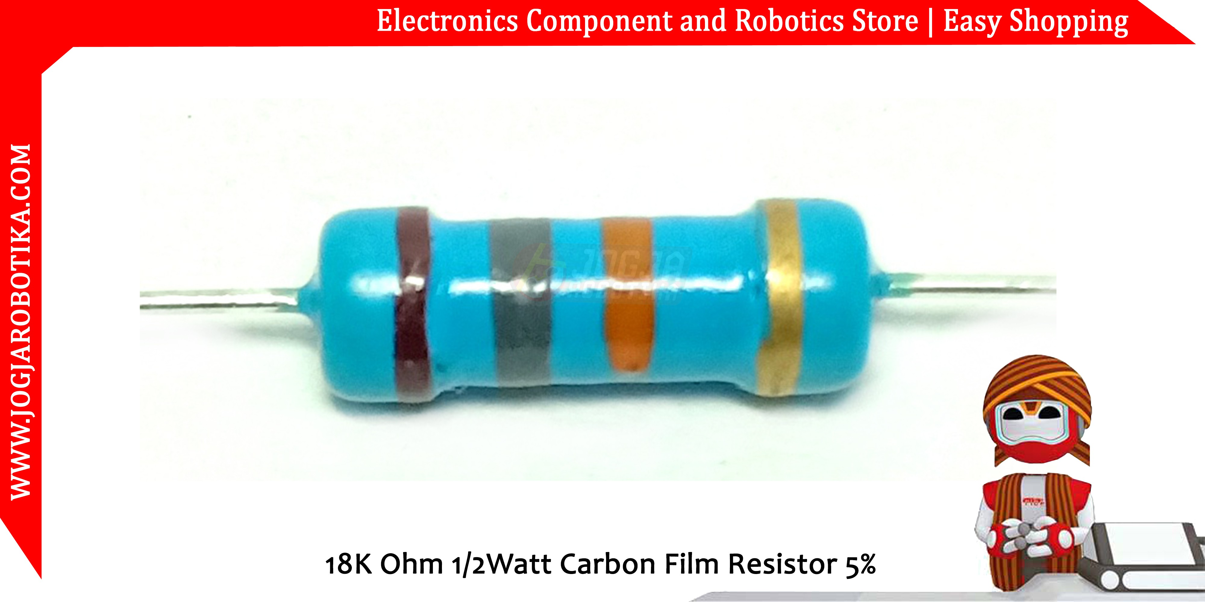 Jual 18K Ohm 1/2Watt Carbon Film Resistor