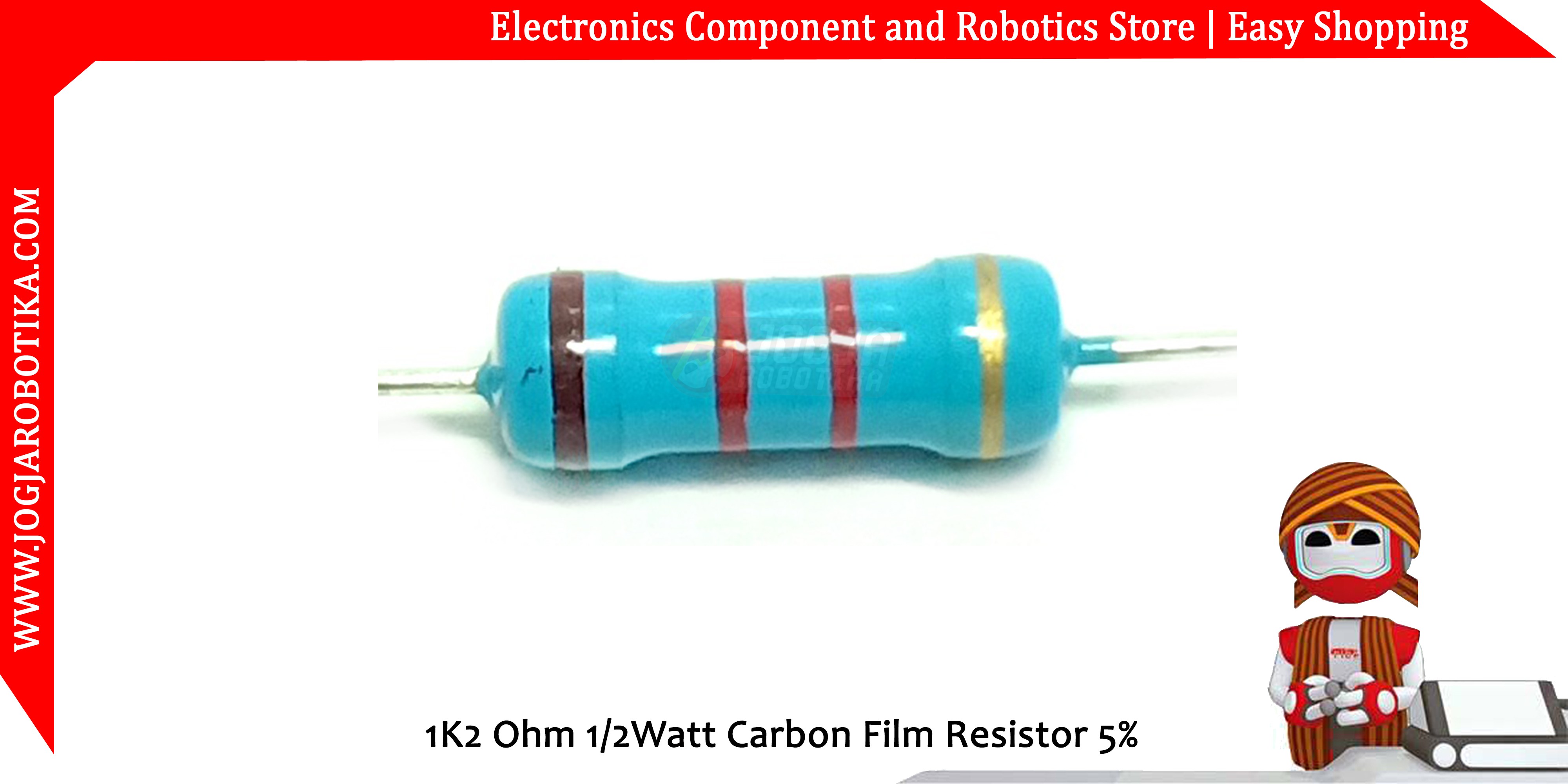 Jual 1K2 Ohm 1/2Watt Carbon Film Resistor