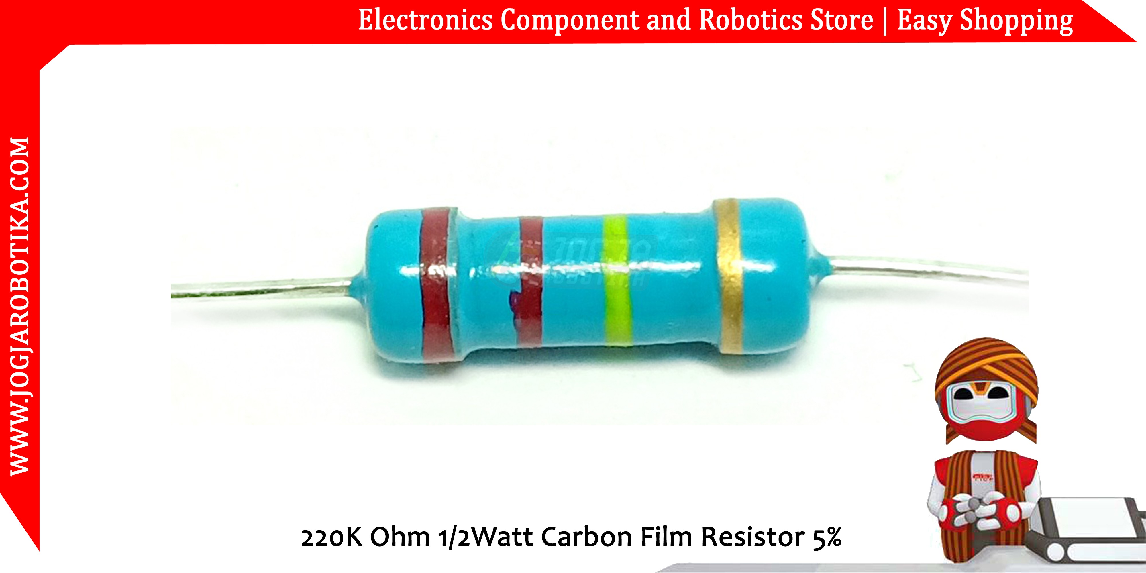 Jual 220K Ohm 1/2Watt Carbon Film Resistor