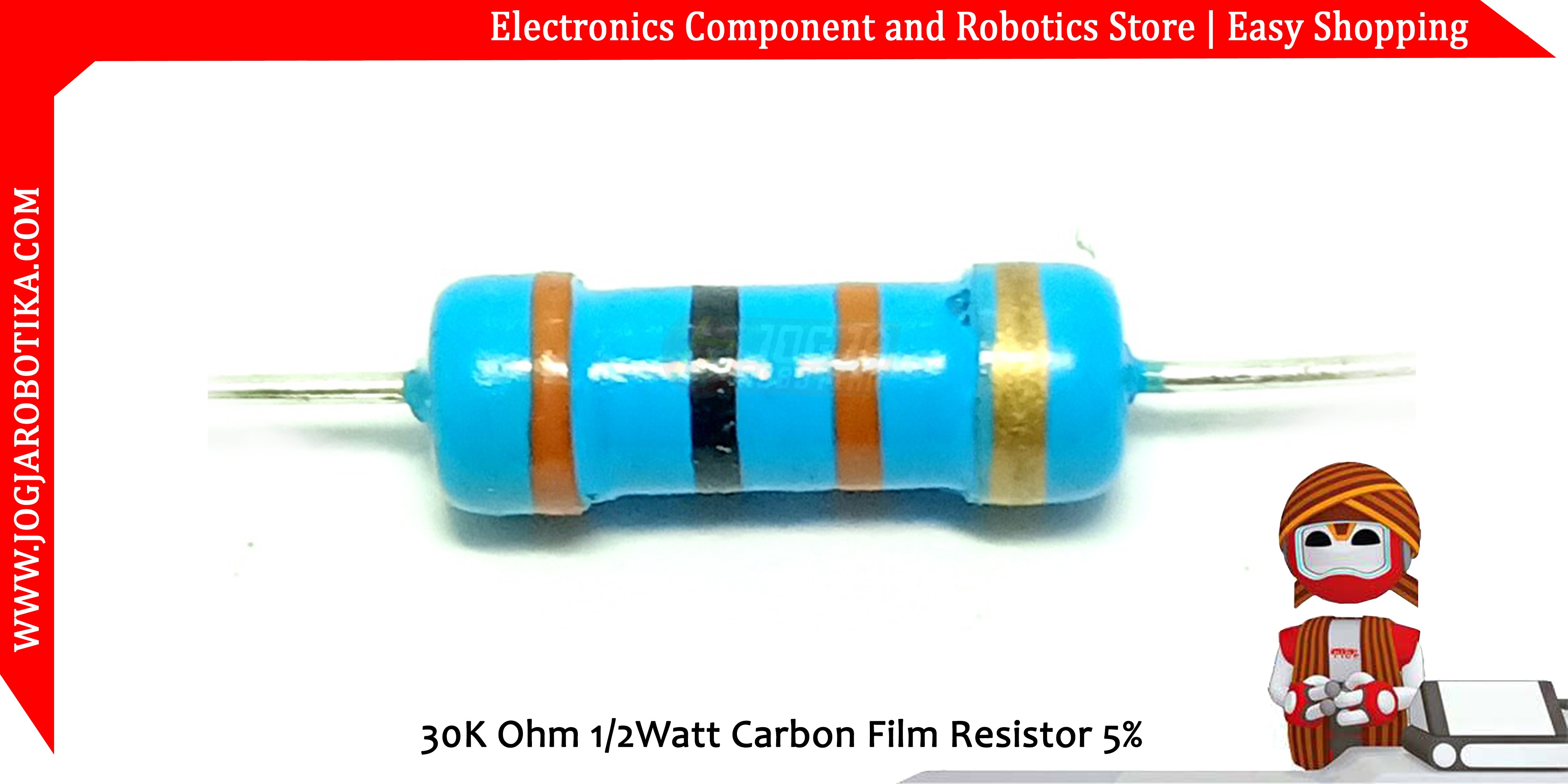 Jual 30K Ohm 1/2Watt Carbon Film Resistor