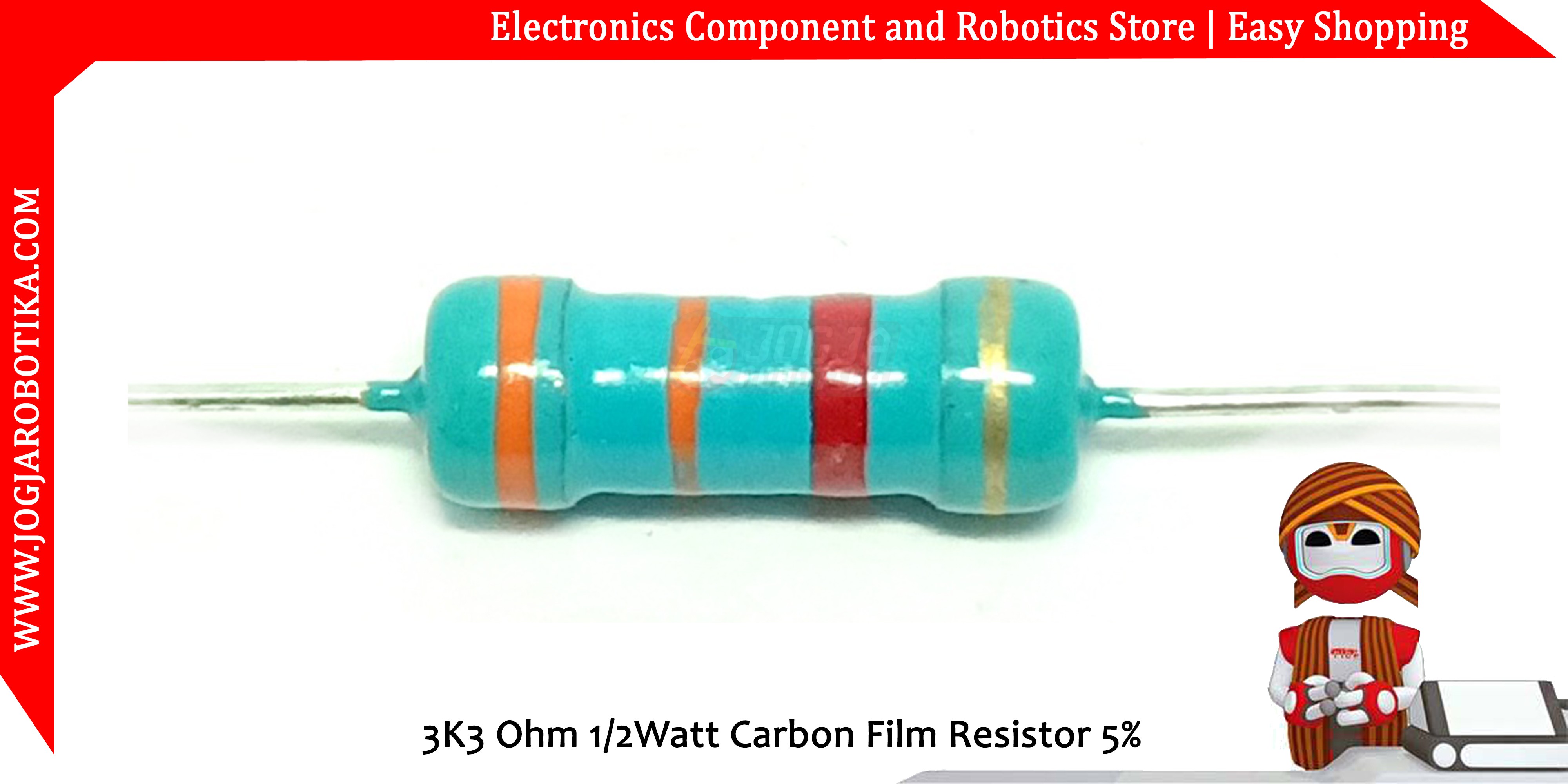 Jual 3K3 Ohm 1/2Watt Carbon Film Resistor
