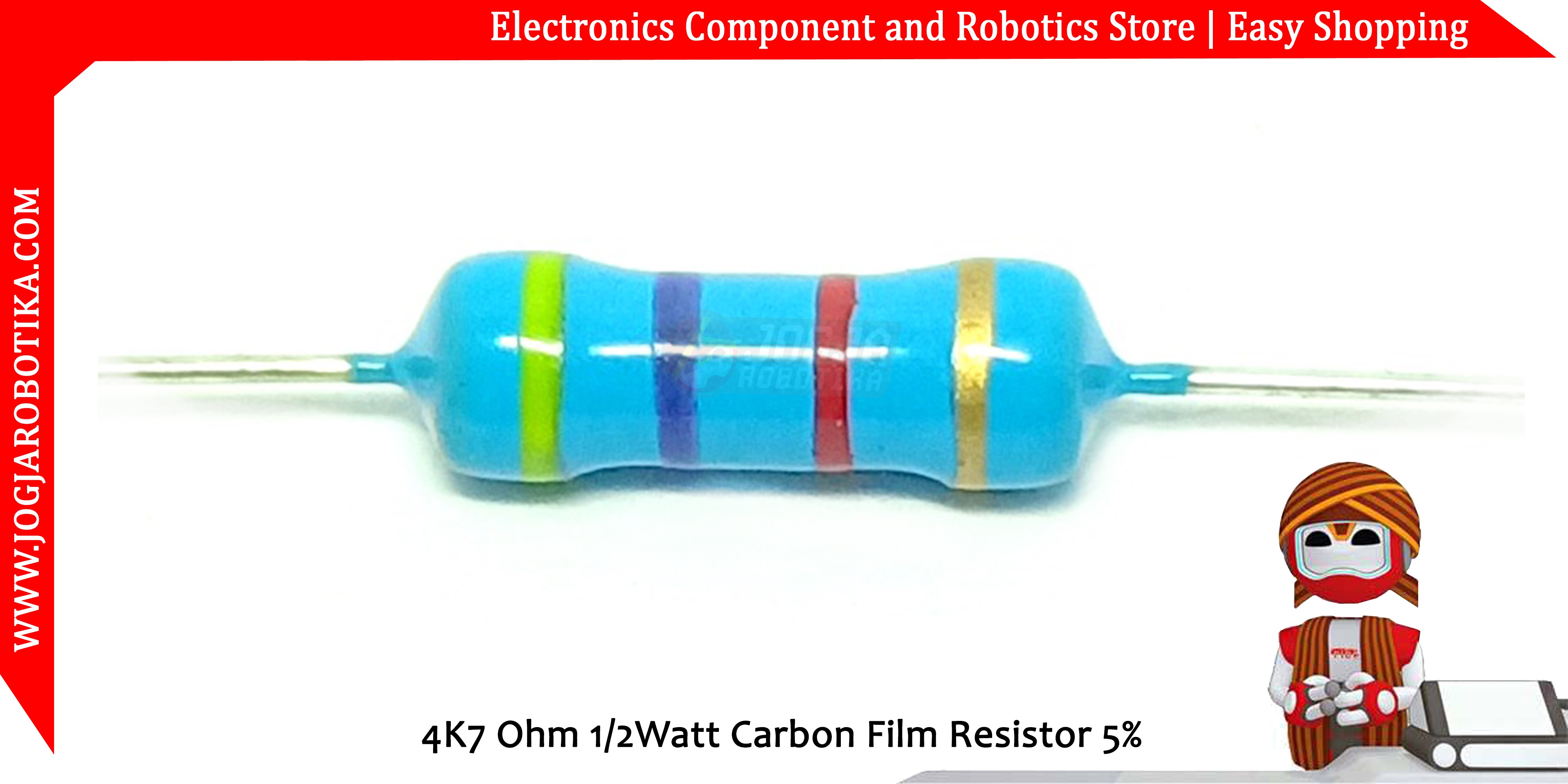 Jual 4K7 Ohm 1/2Watt Carbon Film Resistor