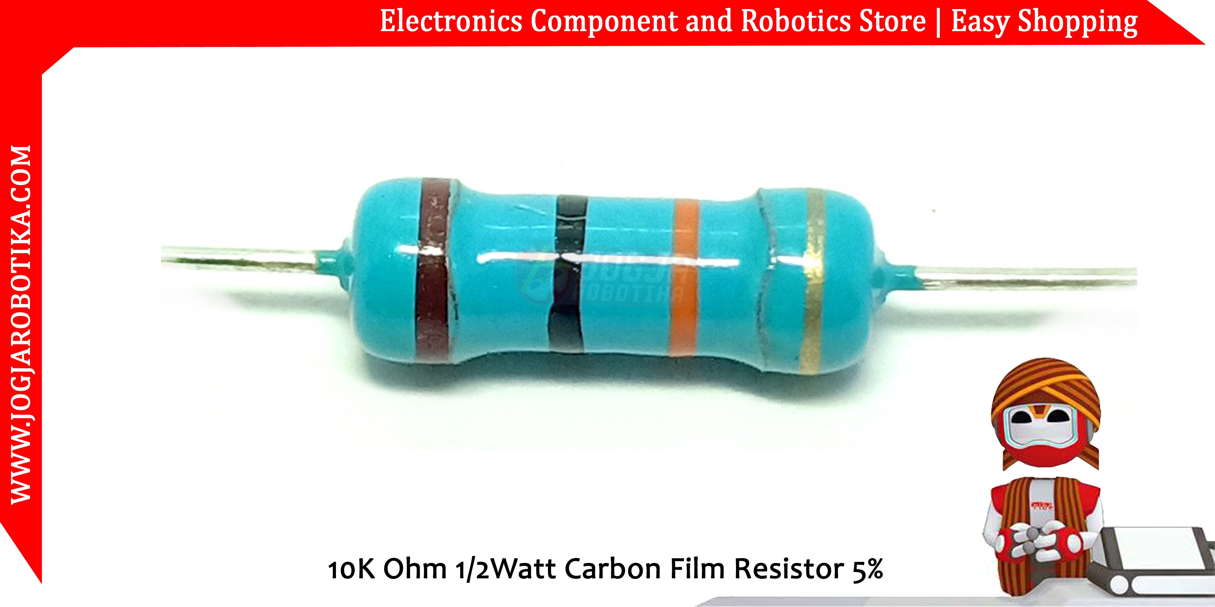 Jual 4R7 Ohm 1/2Watt Carbon Film Resistor