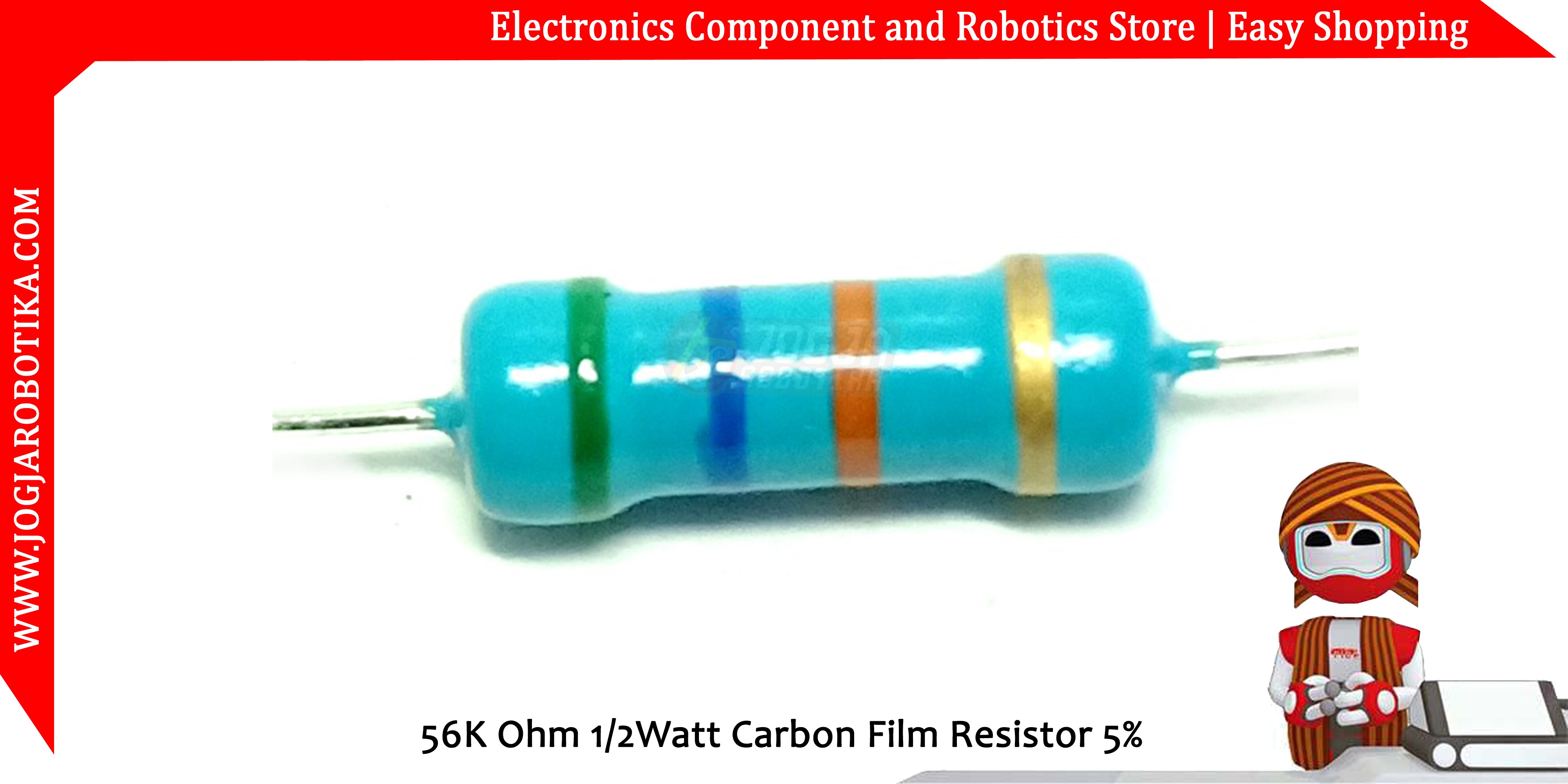 Jual 56K Ohm 1/2Watt Carbon Film Resistor