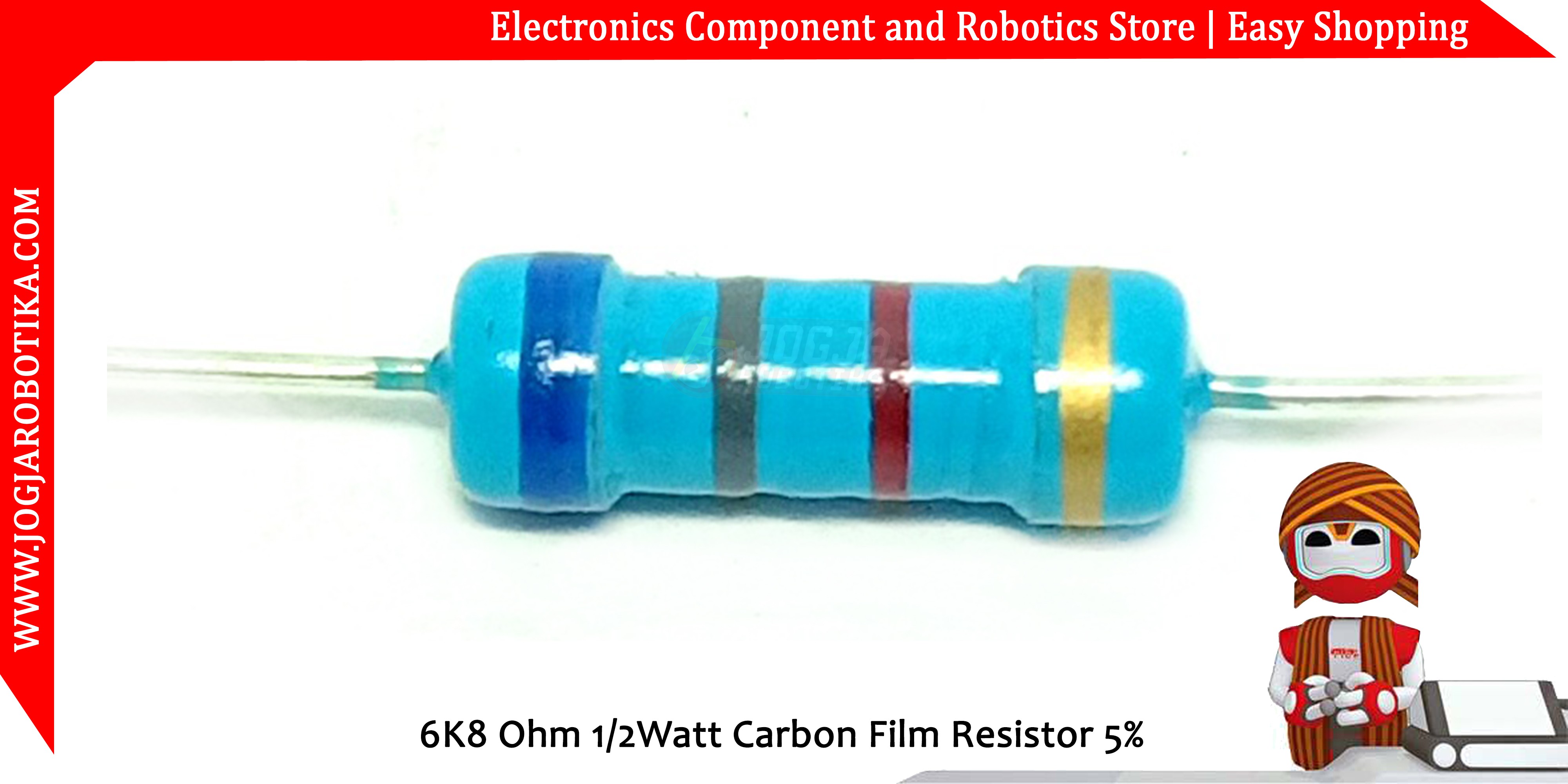 Jual 6K8 Ohm 1/2Watt Carbon Film Resistor