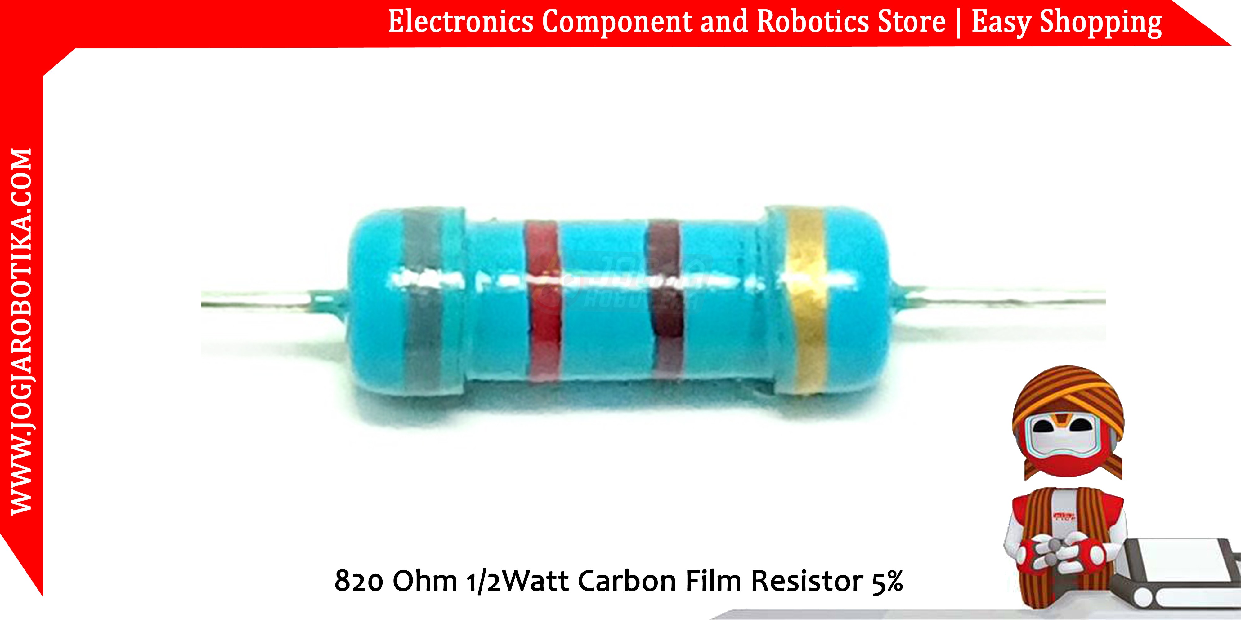 Jual 820 Ohm 1/2Watt Carbon Film Resistor