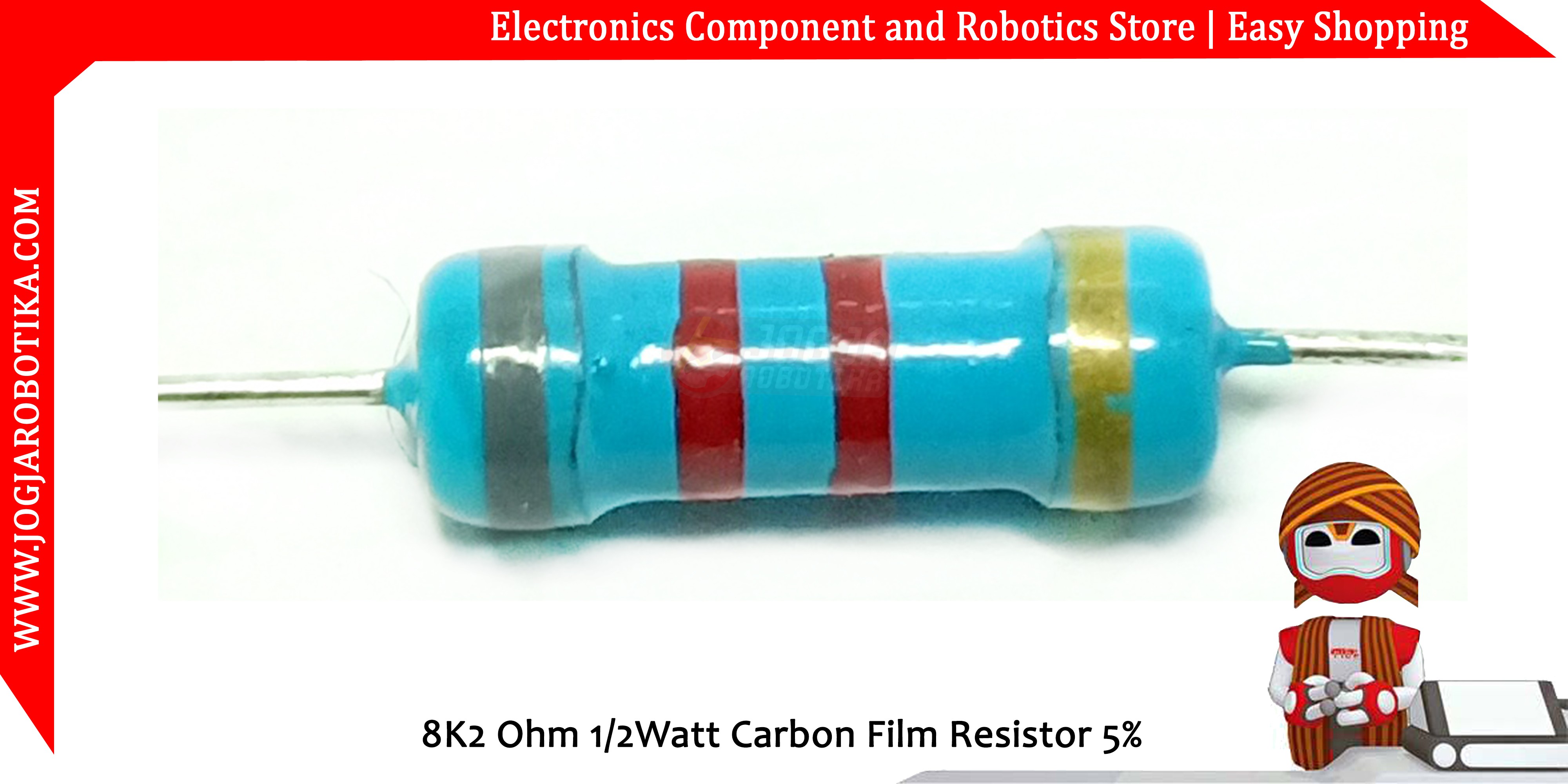 Jual 8K2 Ohm 1/2Watt Carbon Film Resistor