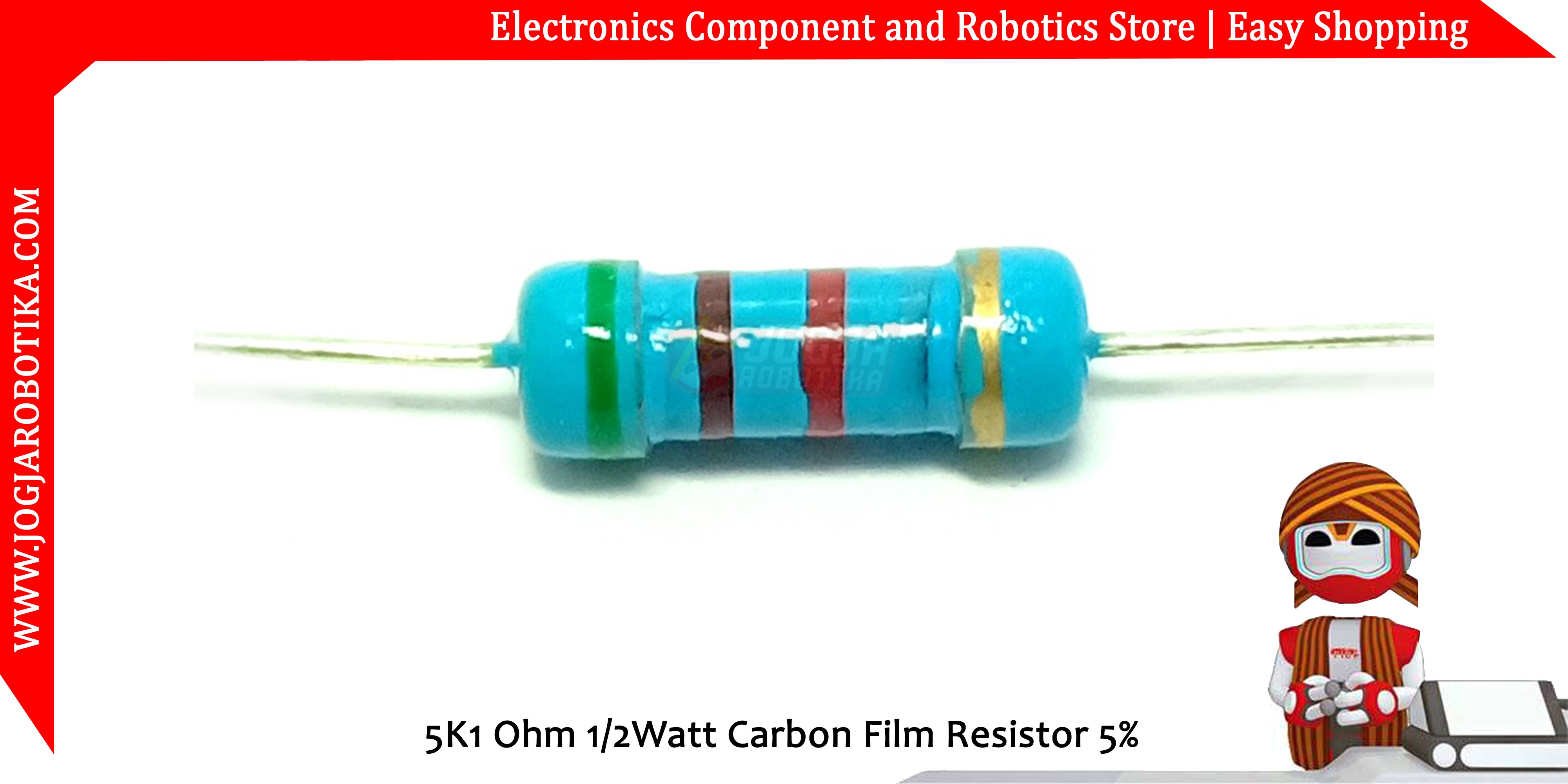 Jual 5K1 Ohm 1/2Watt Carbon Film Resistor
