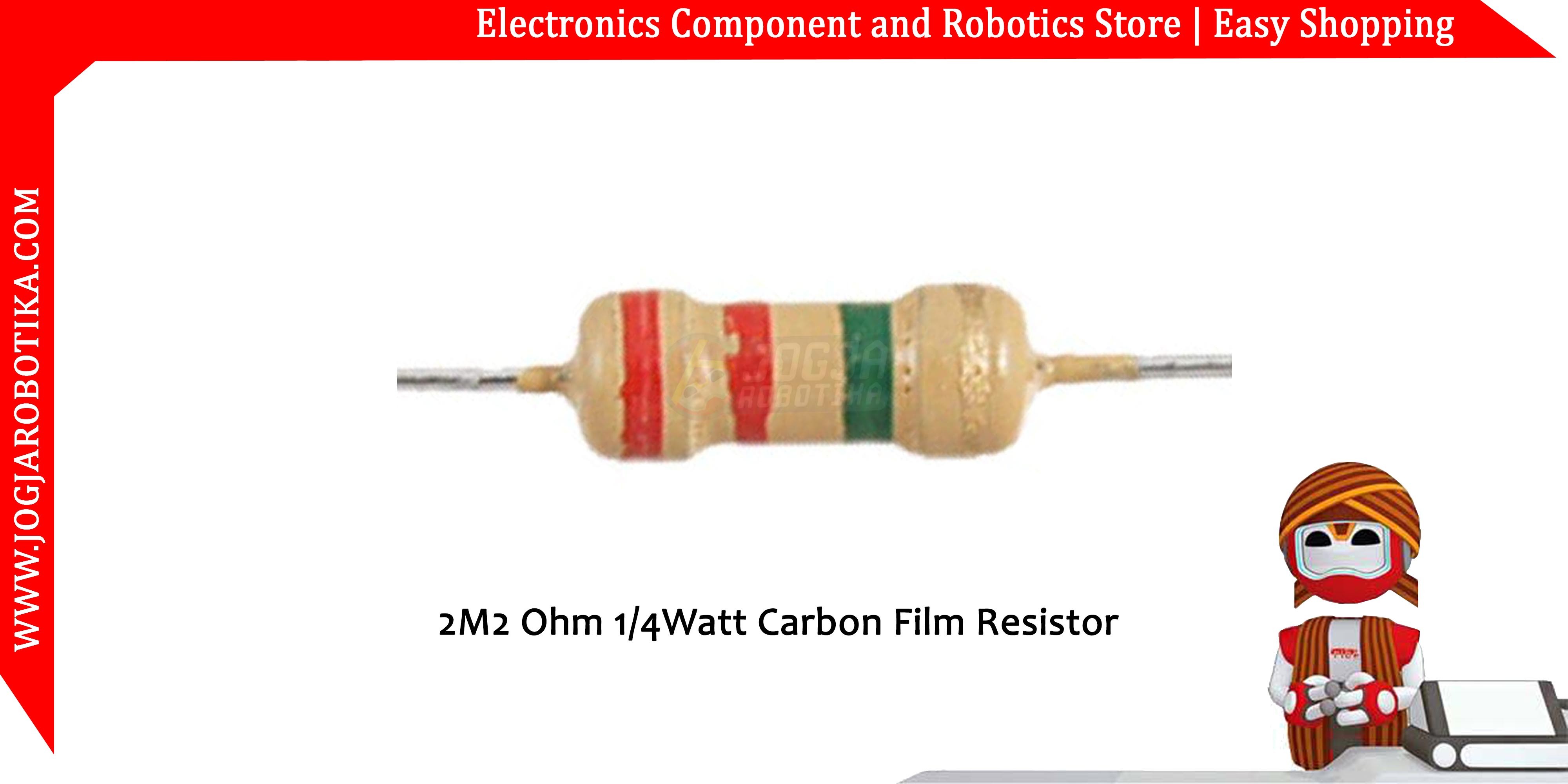 Jual 2M2 Ohm 1/4Watt Carbon Film Resistor