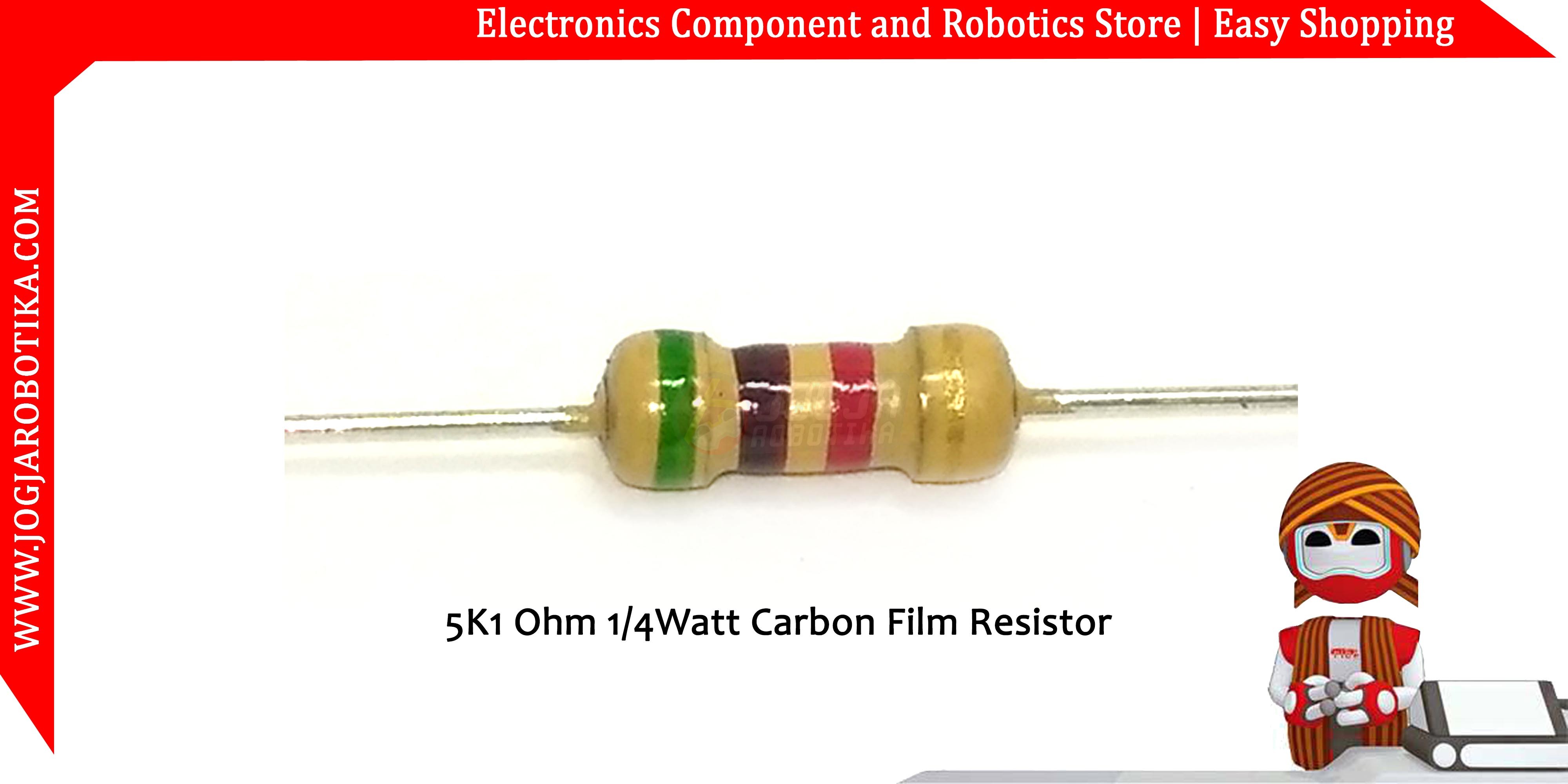 Jual 5K1 Ohm 1/4Watt Carbon Film Resistor