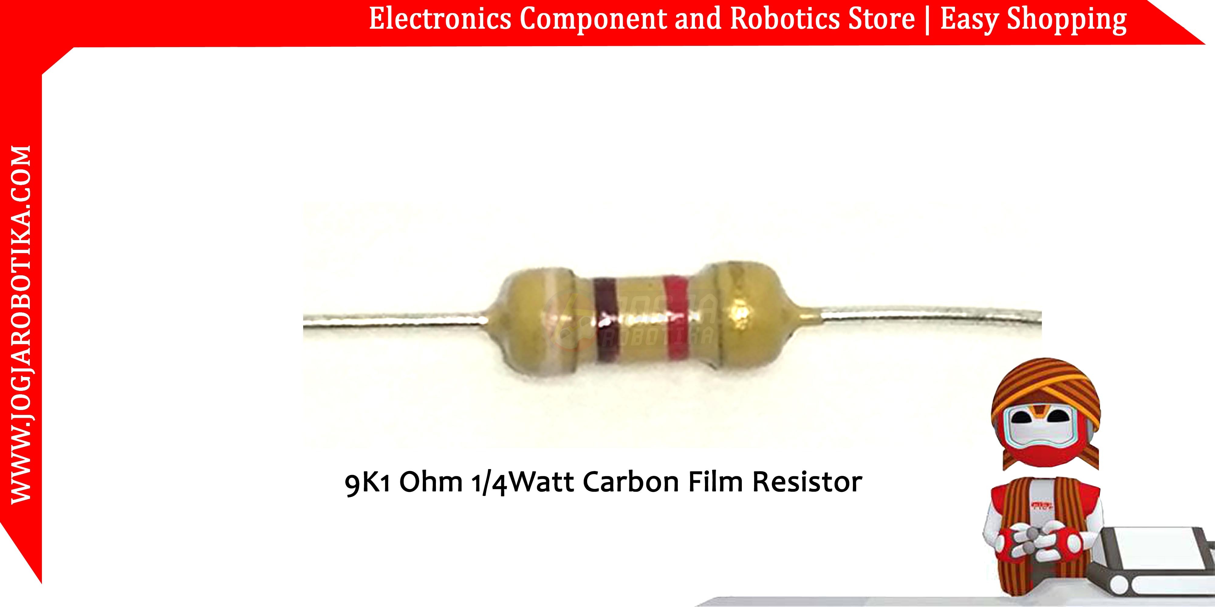Jual 9K1 Ohm 1/4Watt Carbon Film Resistor