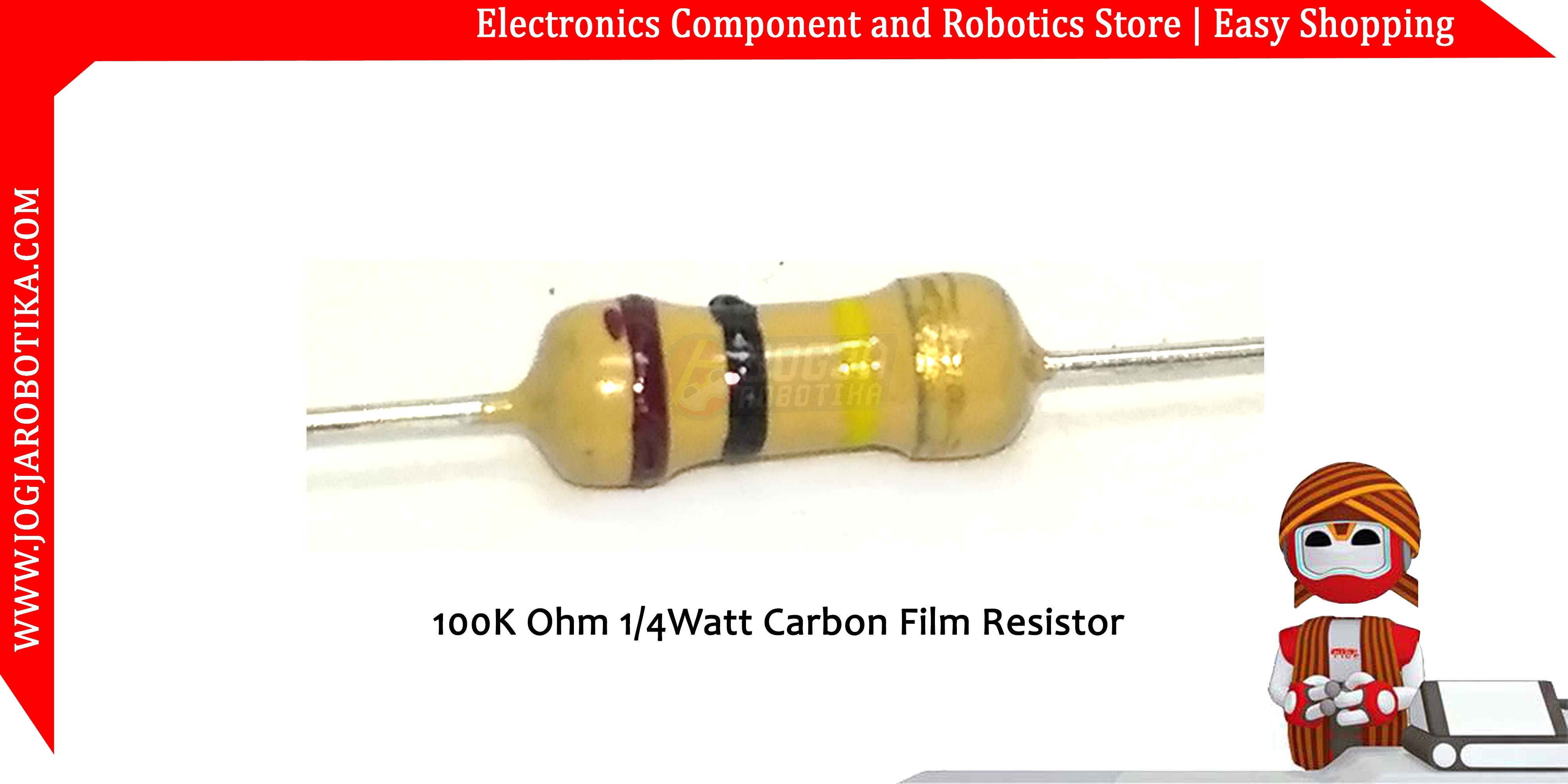 Jual 100 K Ohm 1/4Watt Carbon Film Resistor