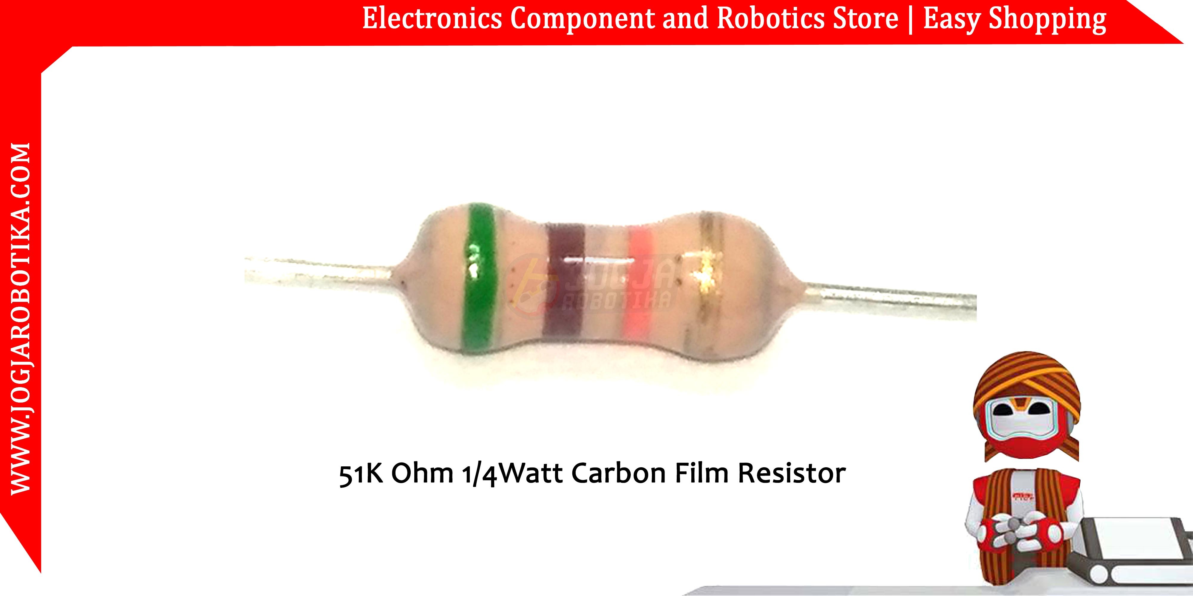 Jual 51K Ohm 1/4Watt Carbon Film Resistor