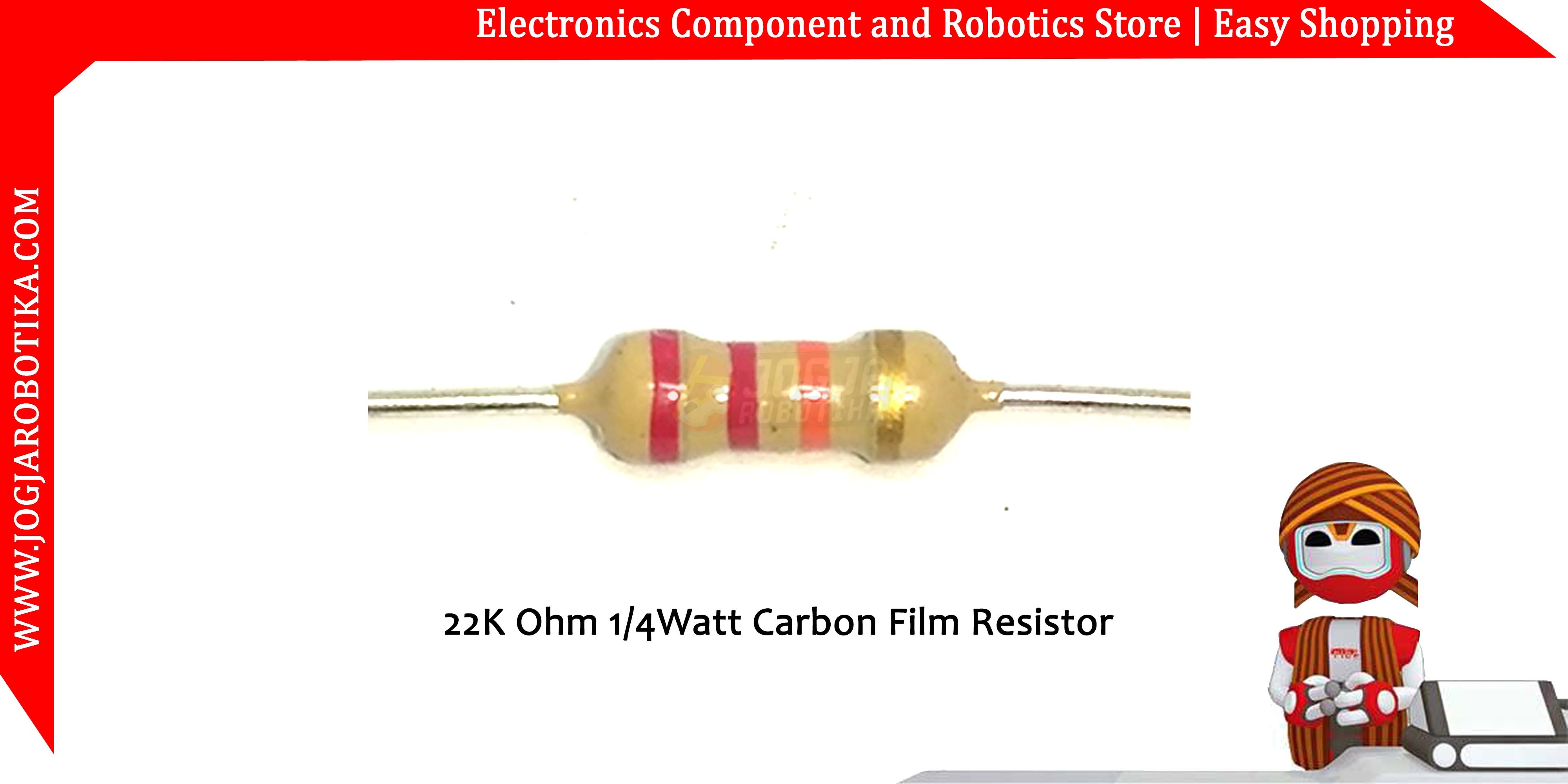 Jual 22 K Ohm 1/4Watt Carbon Film Resistor