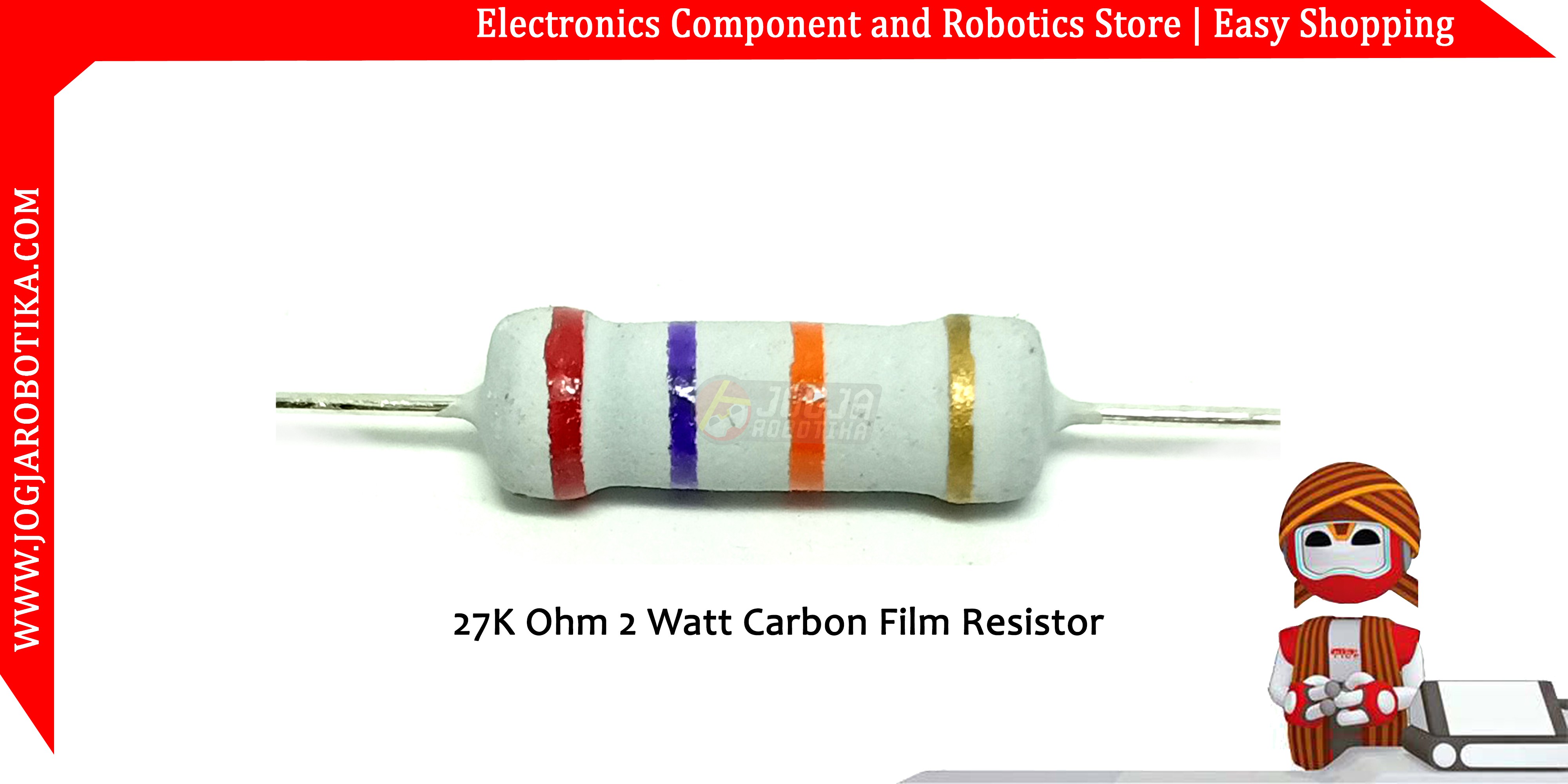 Jual 27K Ohm 2 Watt Carbon Film Resistor