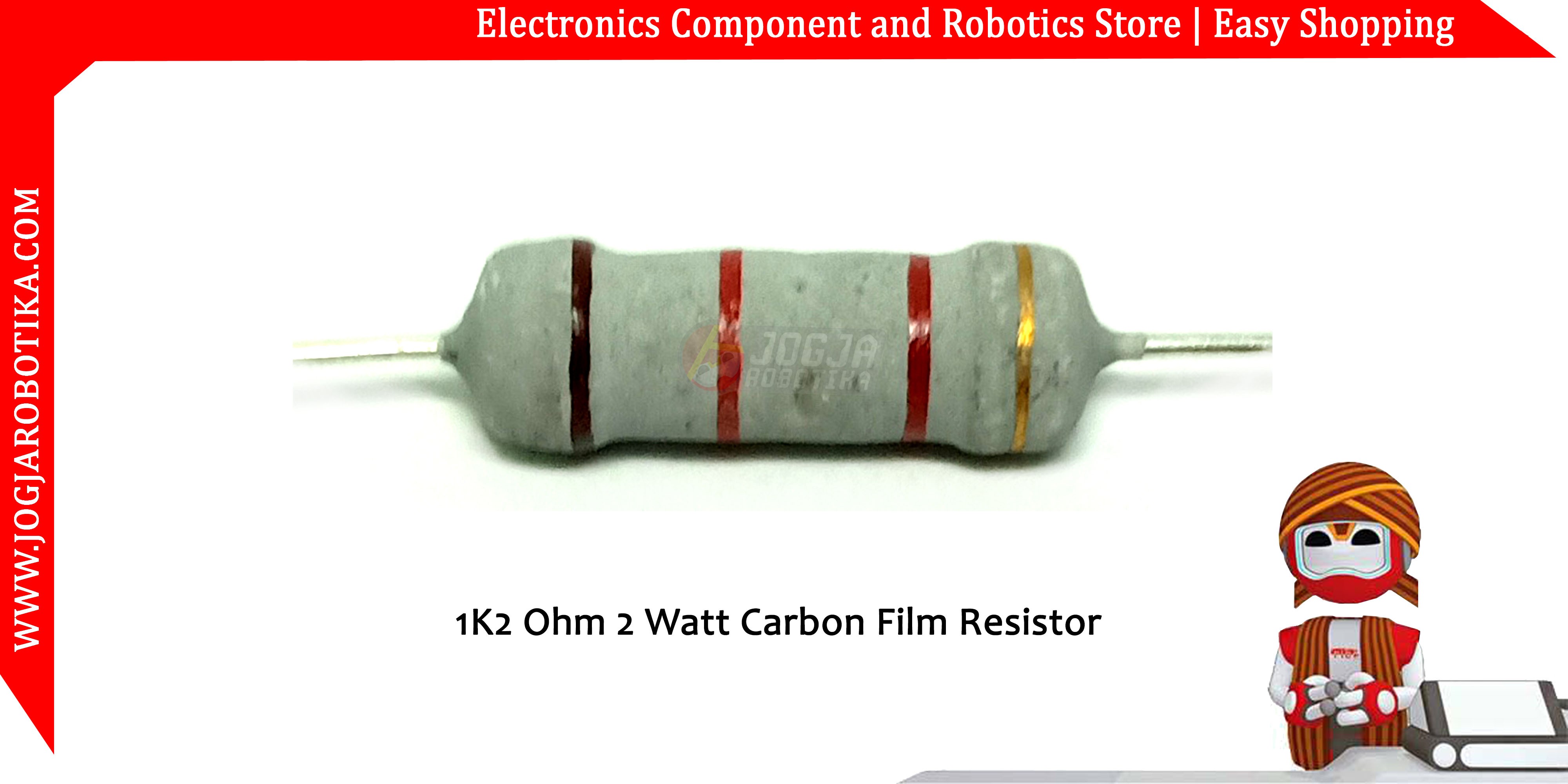 Jual 1K2 Ohm 2 Watt Carbon Film Resistor