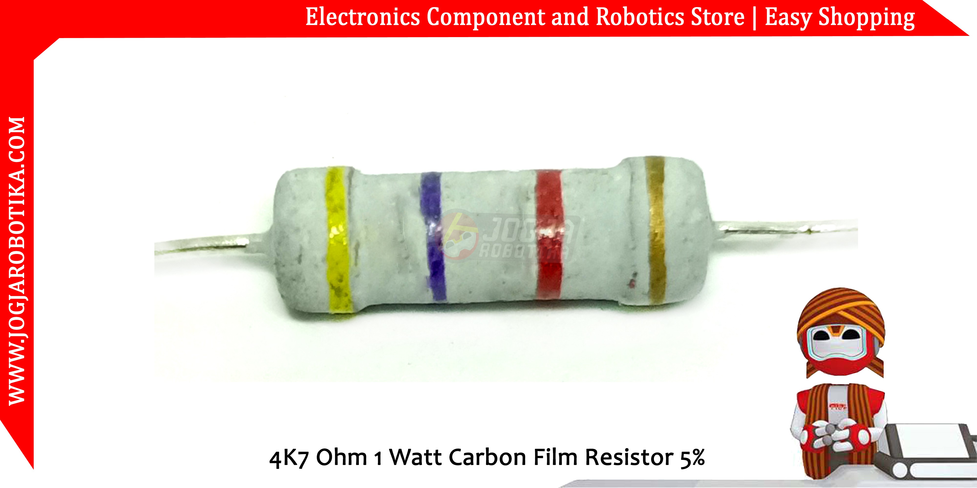 Jual 4K7 Ohm 1 Watt Carbon Film Resistor