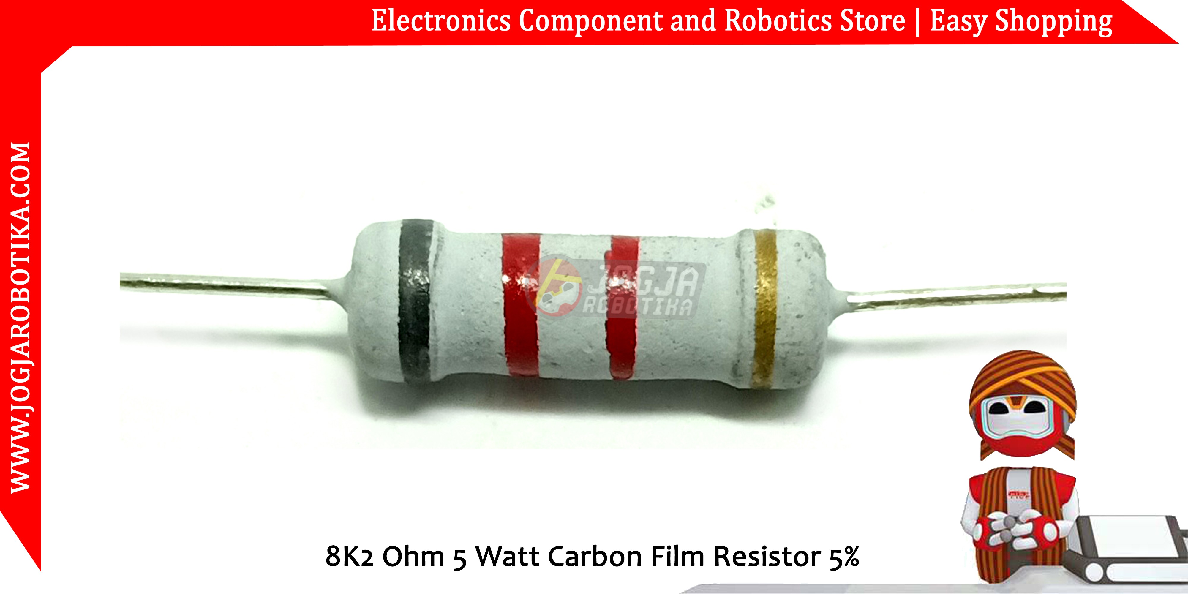 Jual 8K2 Ohm 5 Watt Carbon Film Resistor