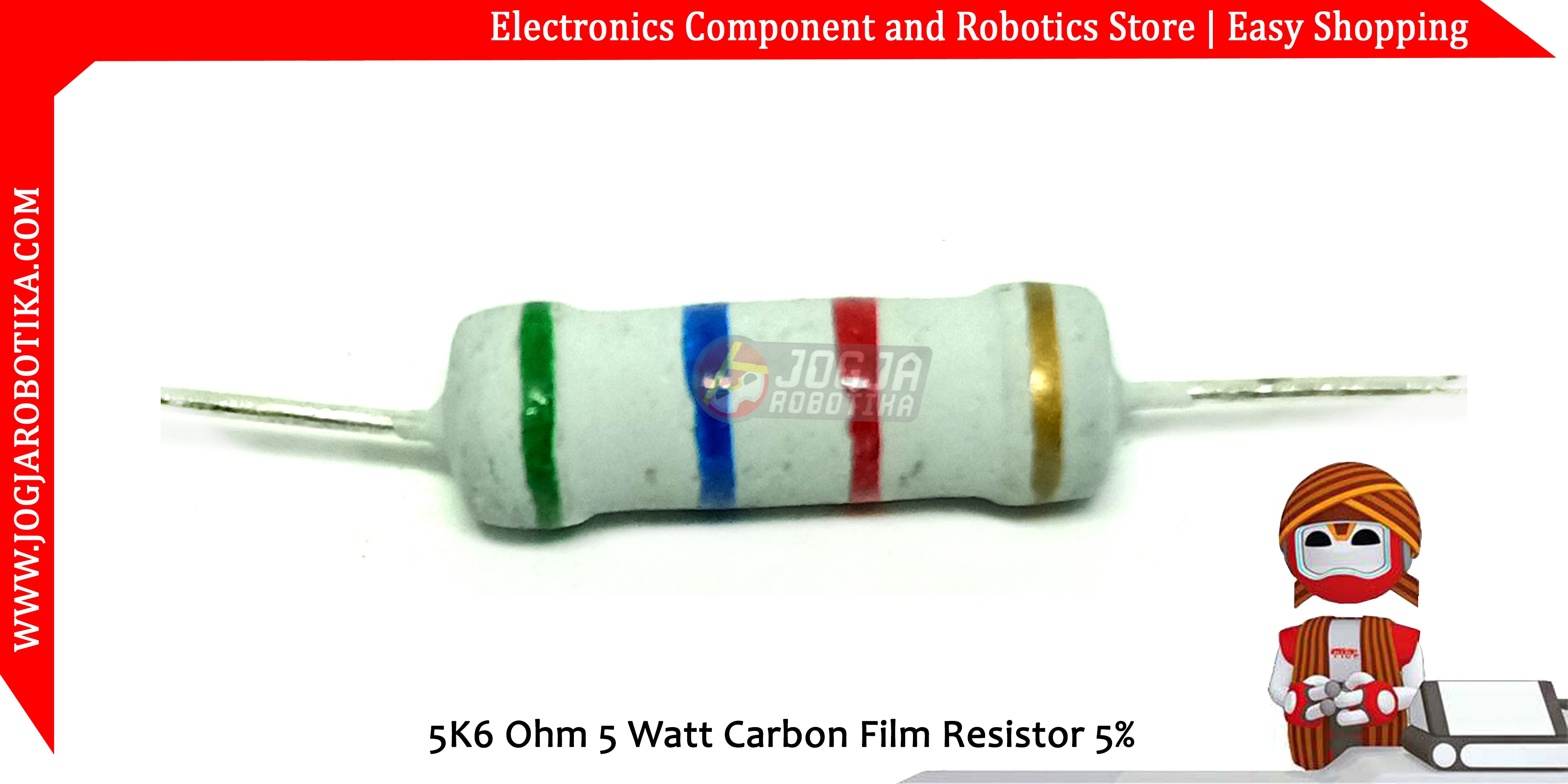 Jual 5K6 Ohm 5 Watt Carbon Film Resistor