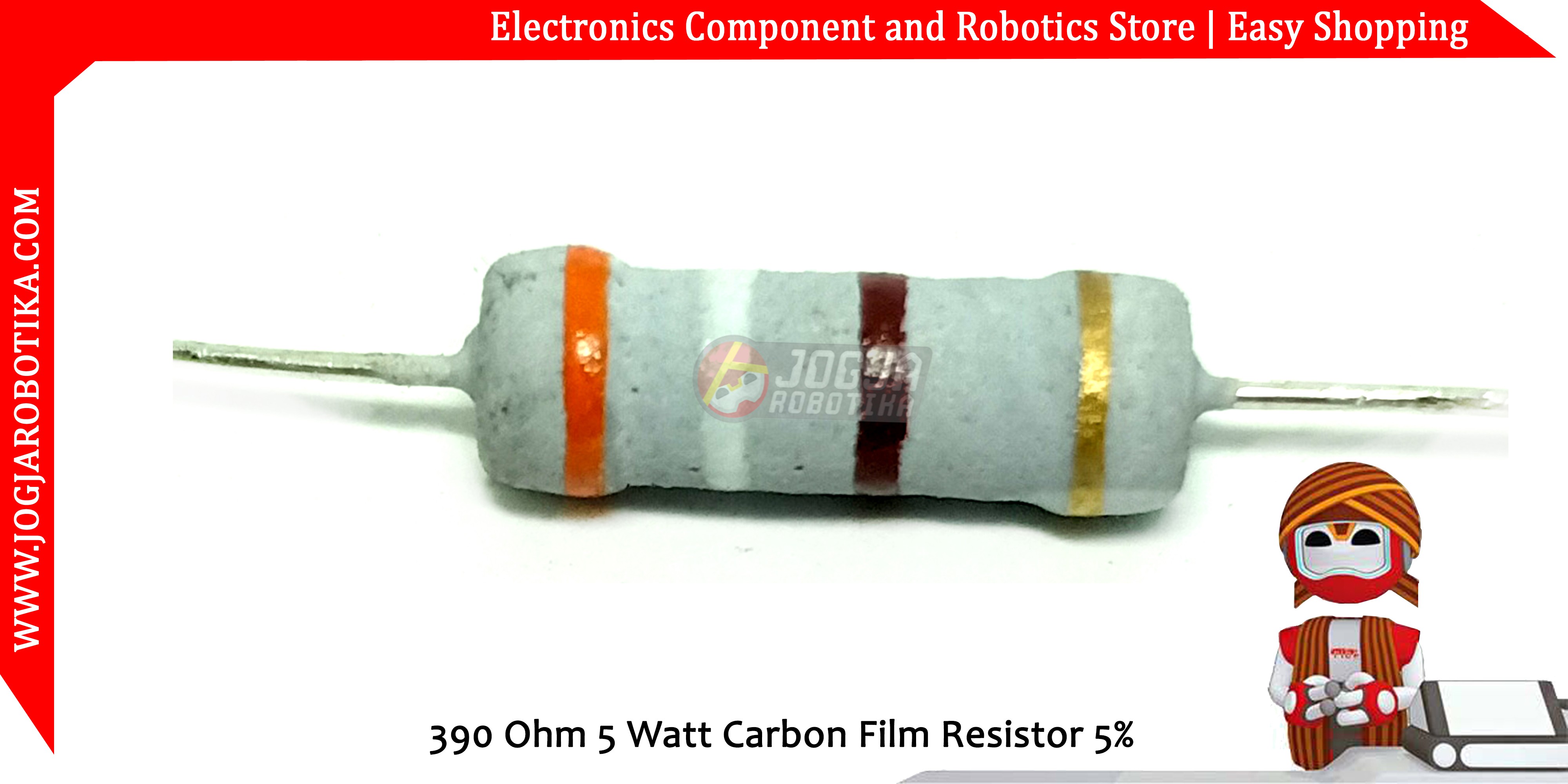 Jual 390 Ohm 5 Watt Carbon Film Resistor